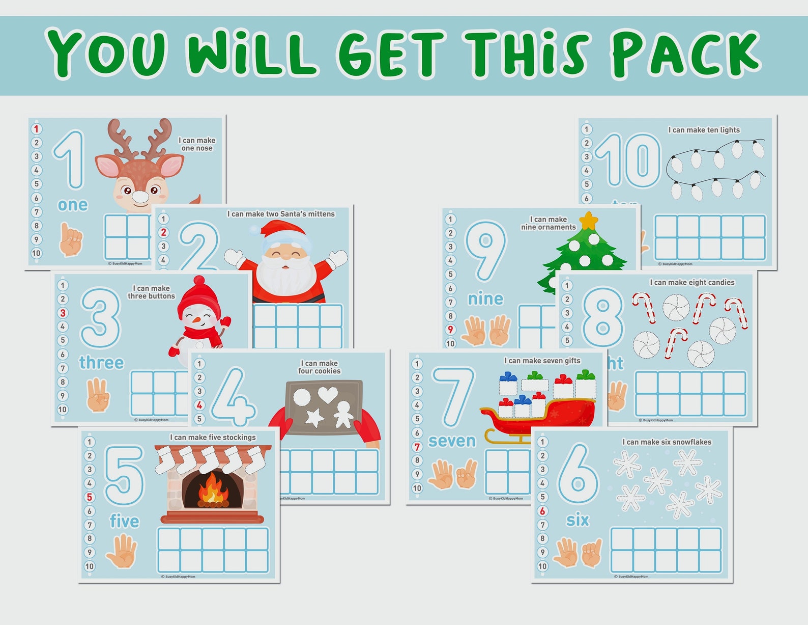 Christmas NUMBER 1-10 Play Dough Mat Printable Playdough - Etsy