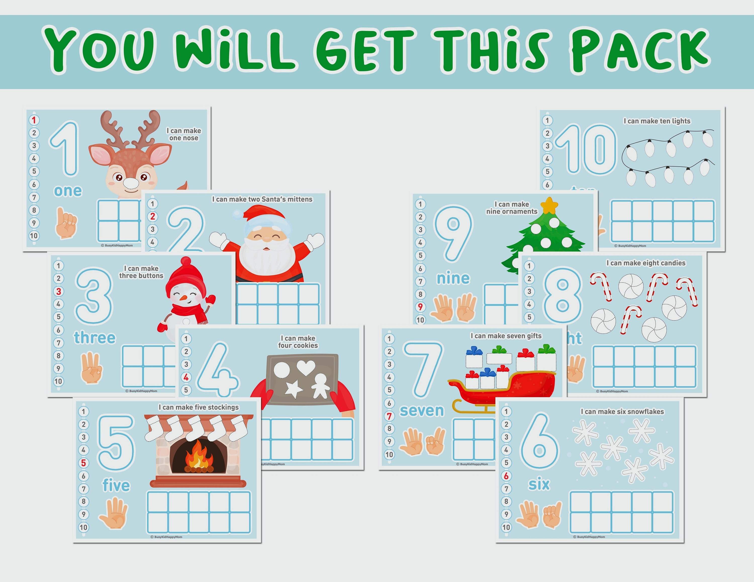 Christmas NUMBER 1-10 Play Dough Mat Printable Playdough - Etsy