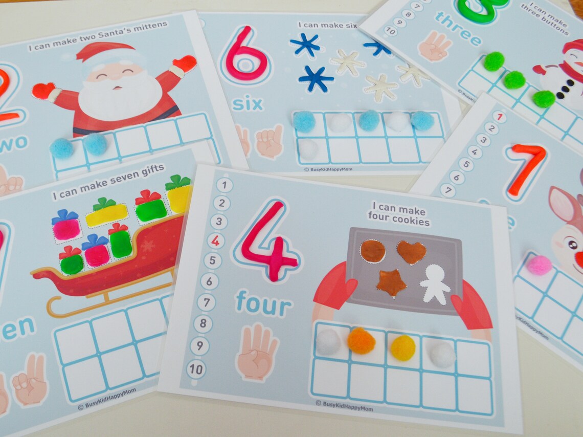 Christmas NUMBER 1-10 Play Dough Mat Printable Playdough - Etsy