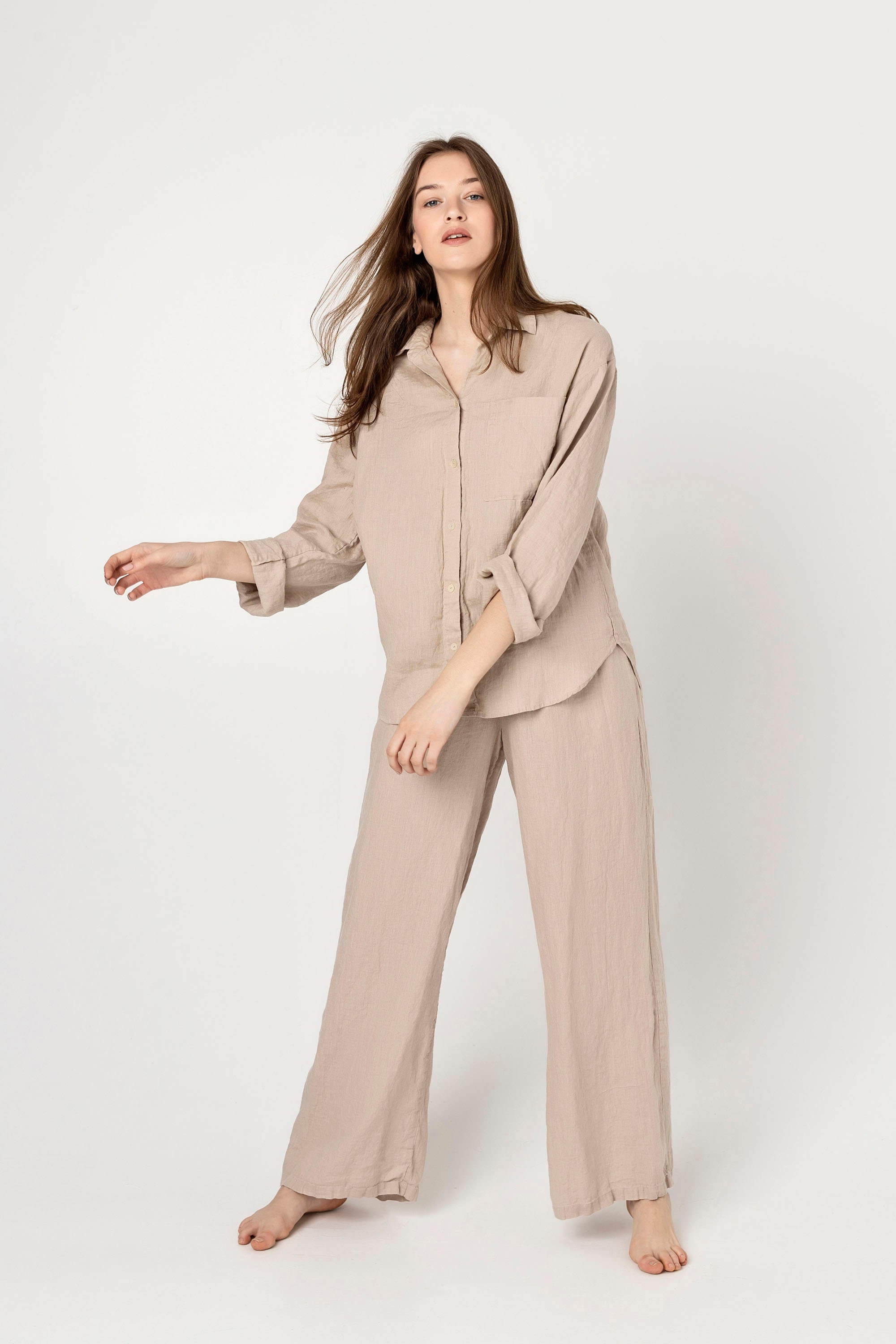 Linen Pyjamas Set Kimono Linen Top Linen Homewear Natural - Etsy