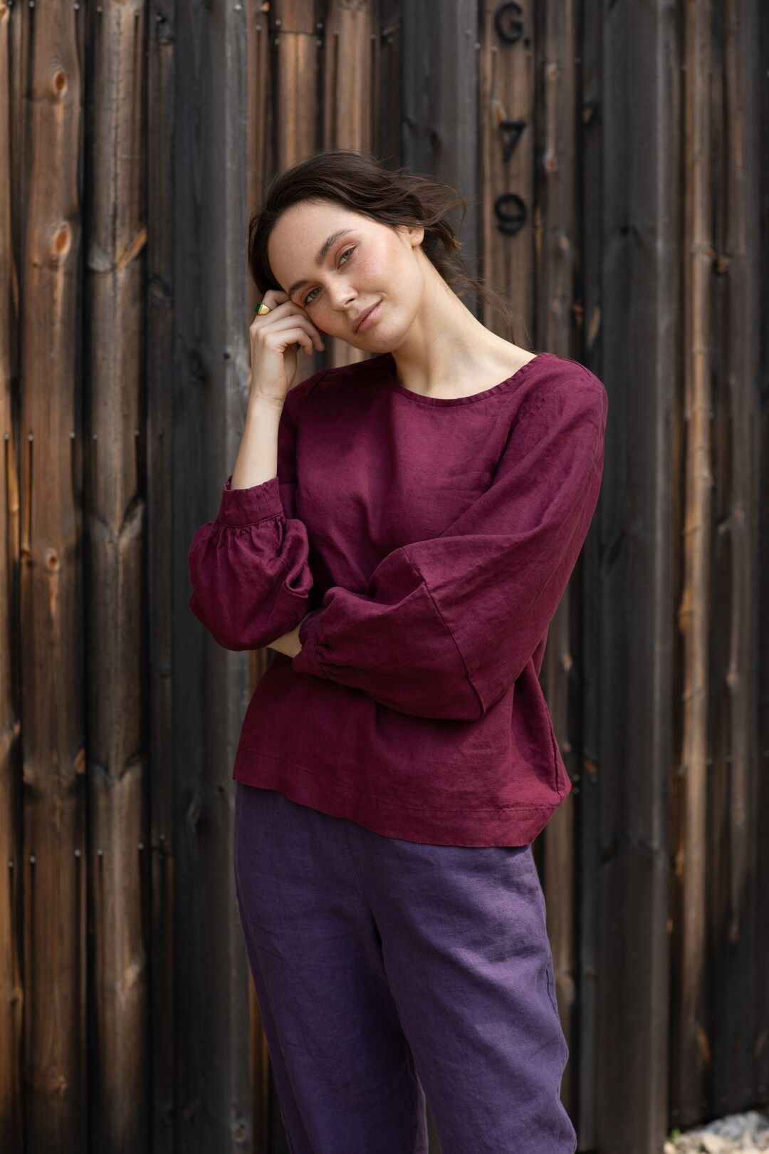 MATERA Puff Sleeve Linen Blouse, Organic Linen Top Women, Pure Linen ...