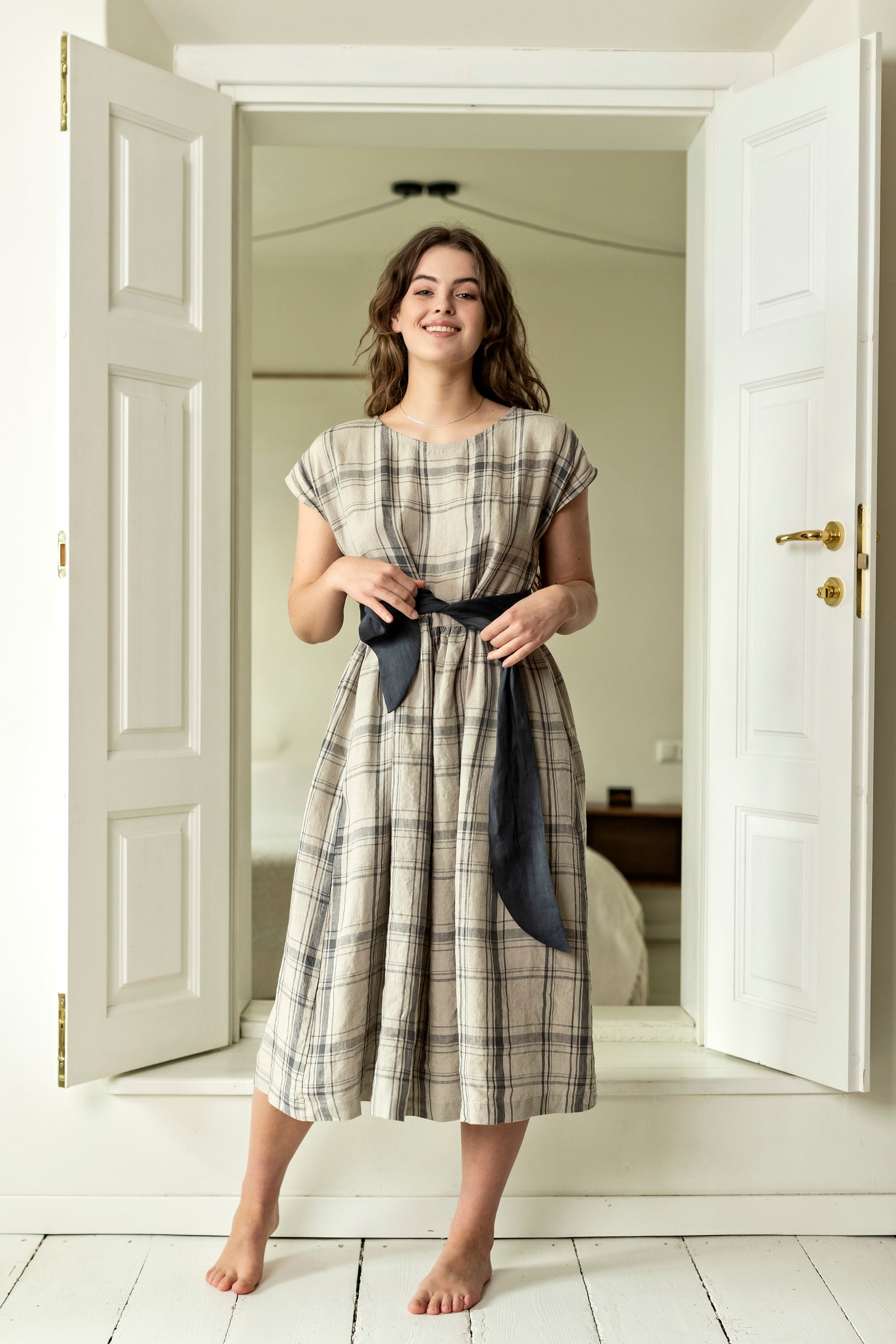 Natural Linen Dress for Woman, Eco Linen Midi Smock Dress, Soft Sshort ...
