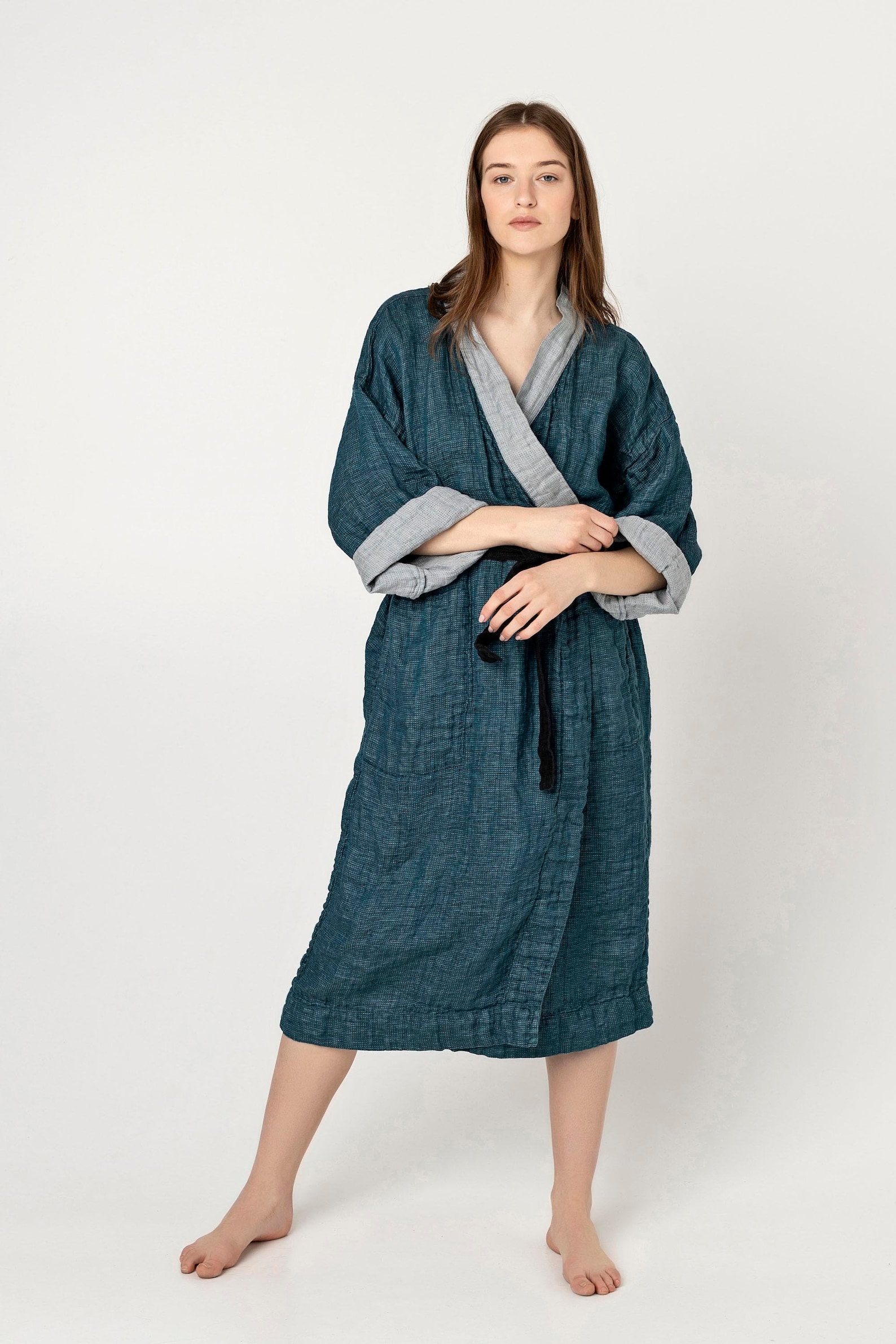 Natural Linen Kimono Bathrobe Peignoir En Pur Lin Peignoir - Etsy