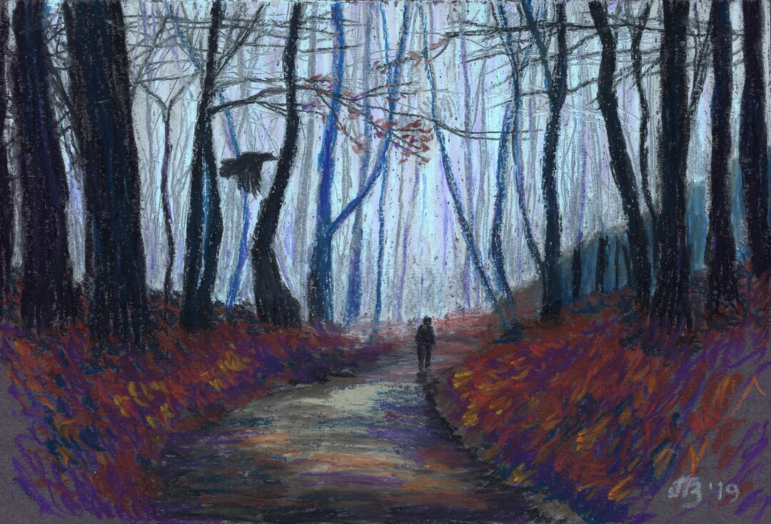 Fall Oil Pastel Art Autumn Landscape Original Painting 14.5x9.8 by Zoya ...