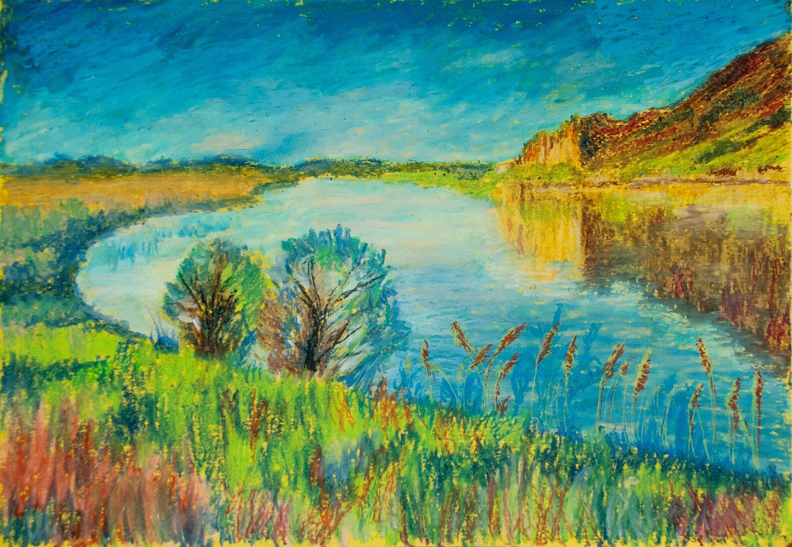 River Oil Pastel Artwork Original Landscape Oil Pastel Painting by Zoya ...
