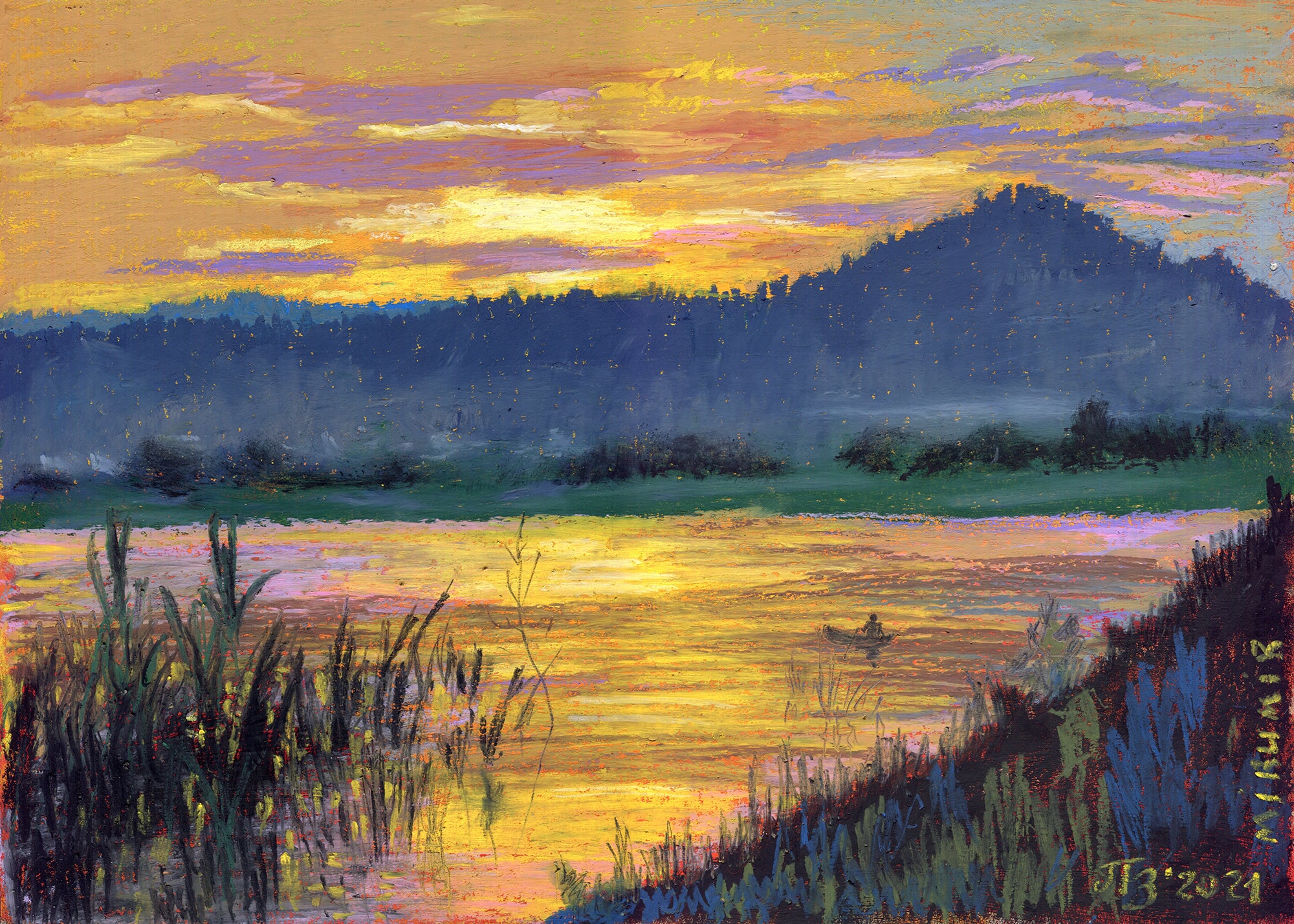 Oil Pastel Landscape Sunset