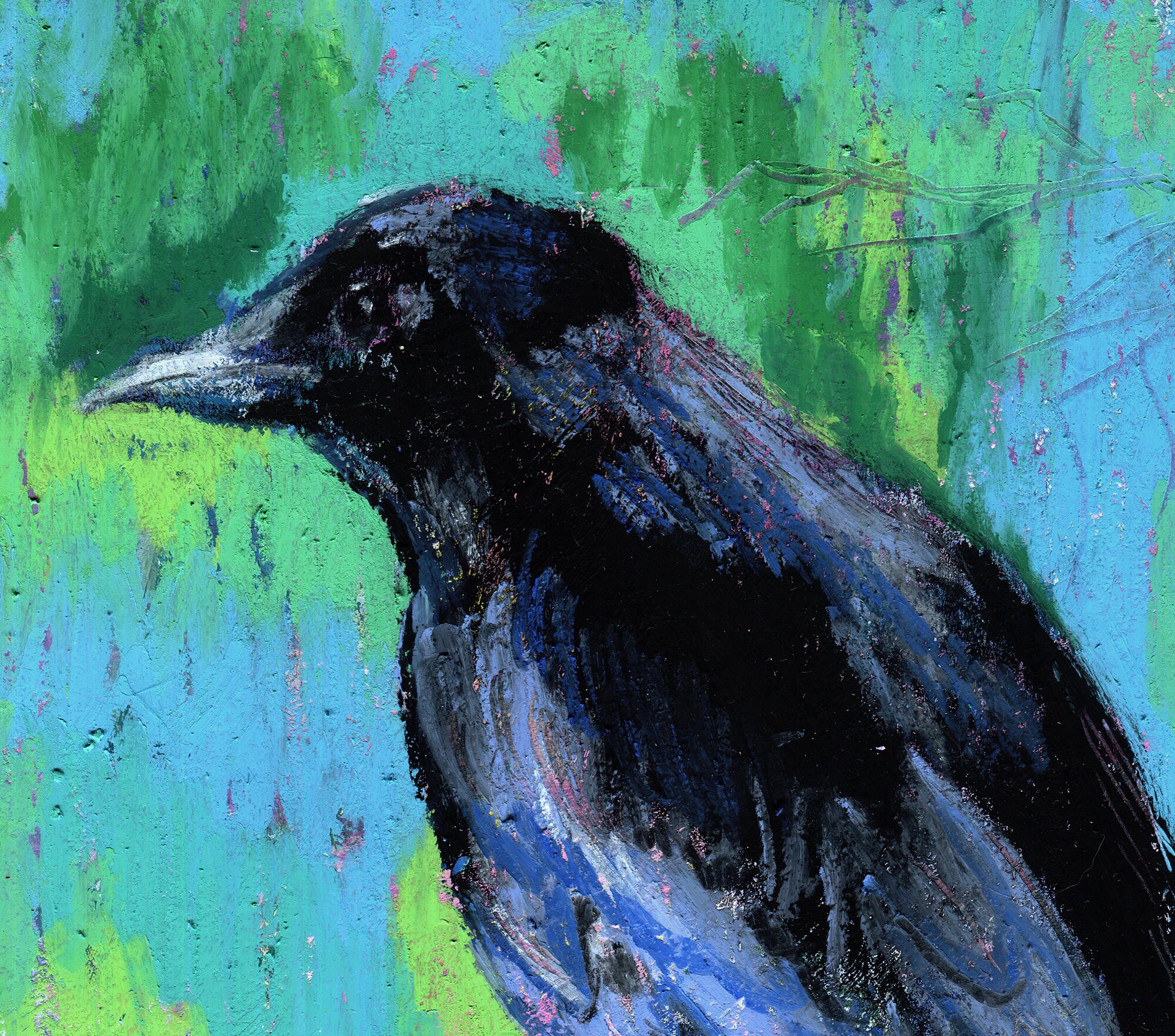 Raven Oil Pastel Painting Black Bird Wall Art 8" by 10" by Zoya Mirumir ...