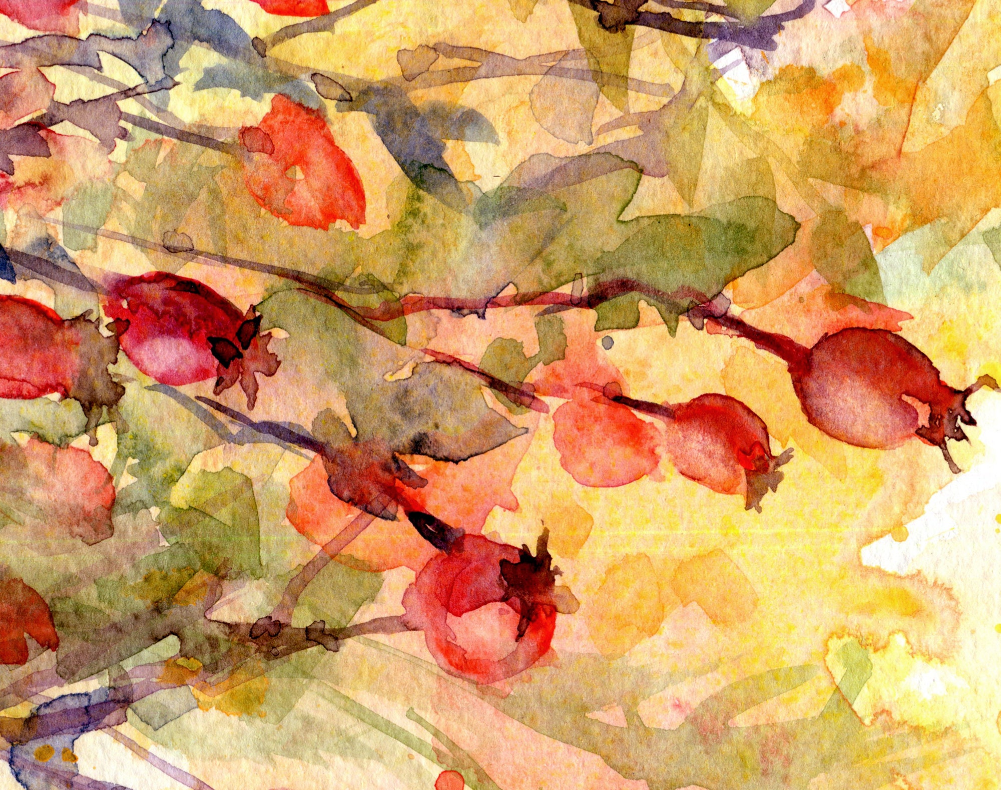 Abstract Red Berries Watercolor Painting Rosehip Berry Artwork Original ...