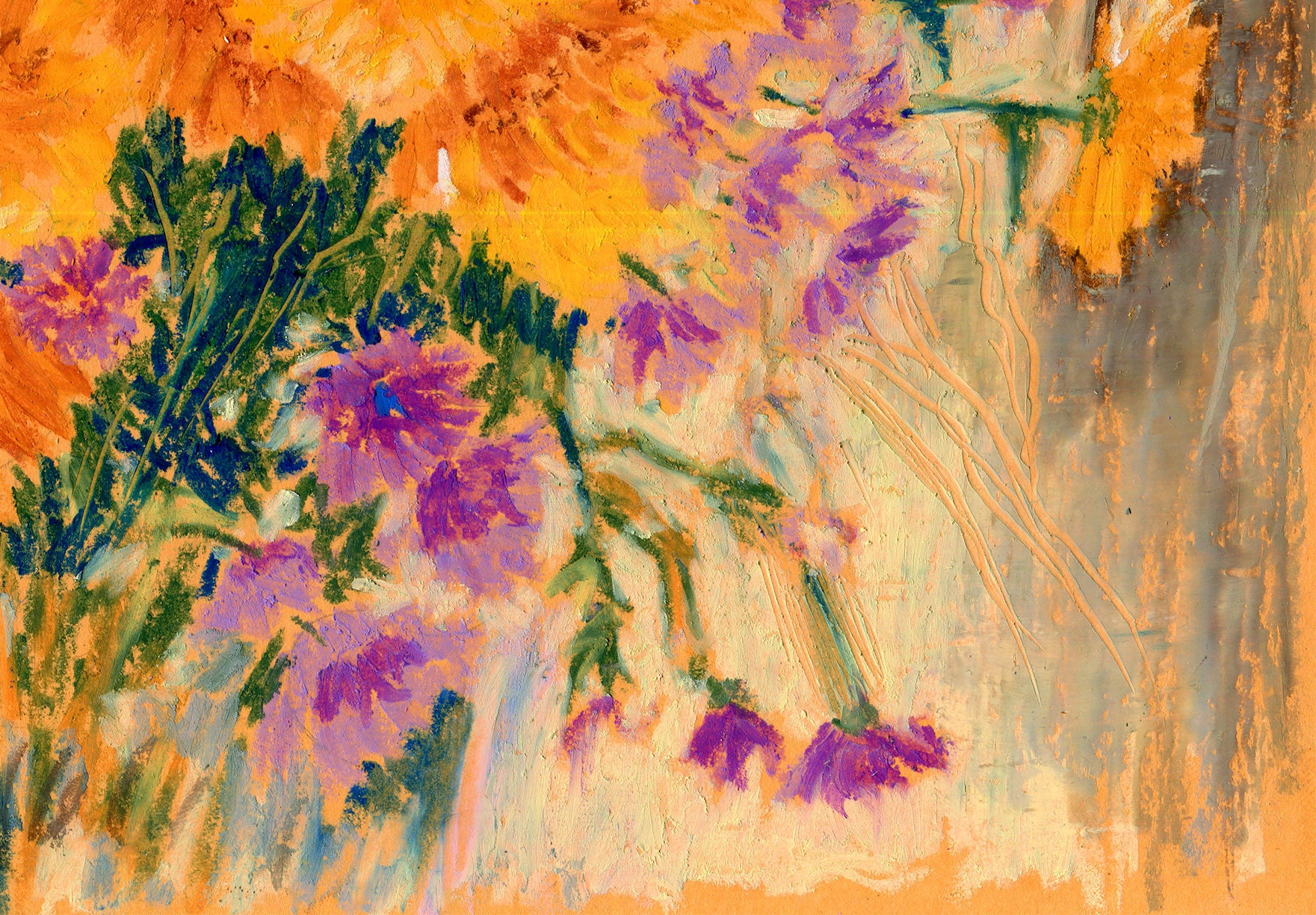 Flowers Painting Oil Pastel Flowers Art Work Original Floral Oil Pastel ...