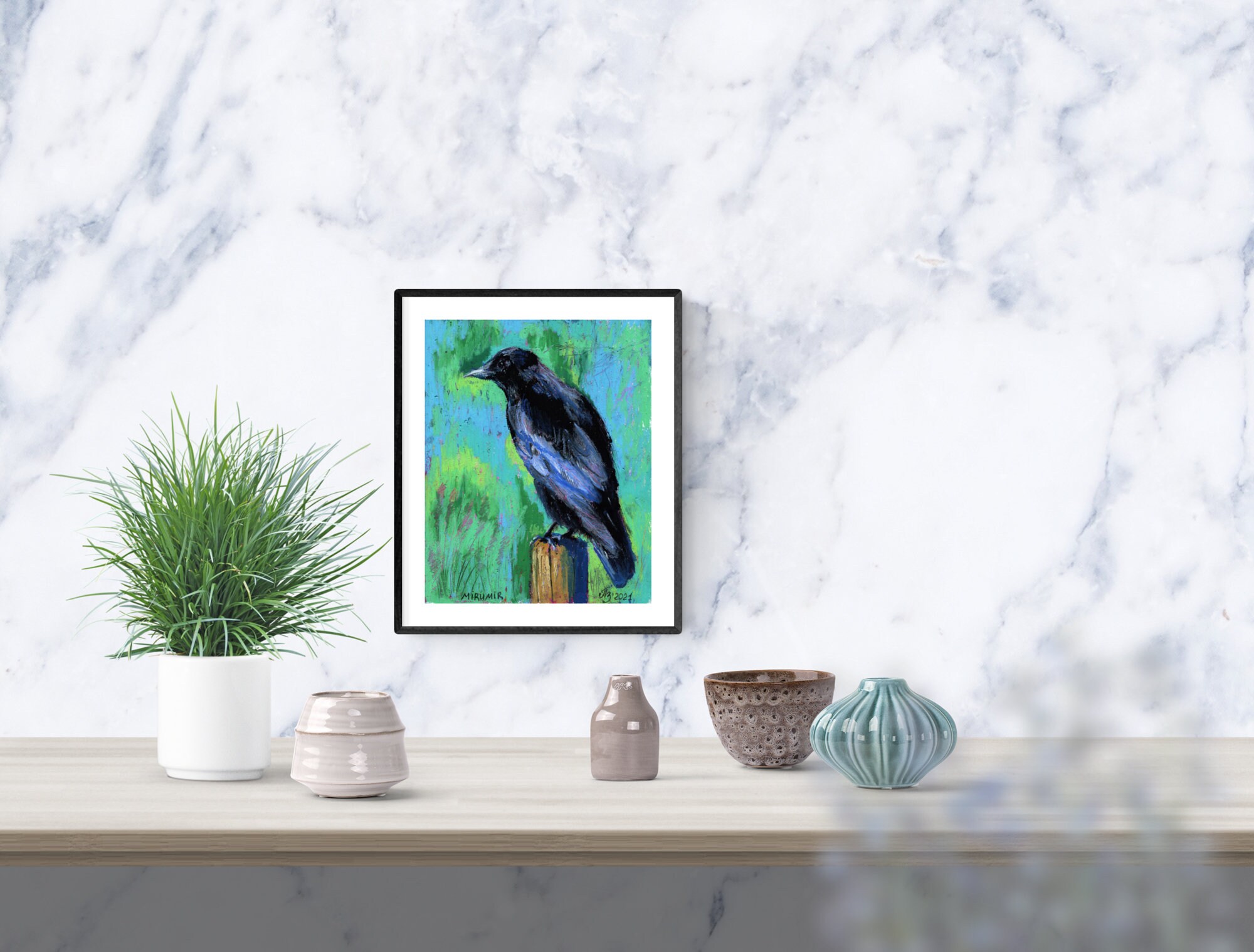 Raven Oil Pastel Painting Black Bird Wall Art 8 by 10 by Zoya Mirumir ...