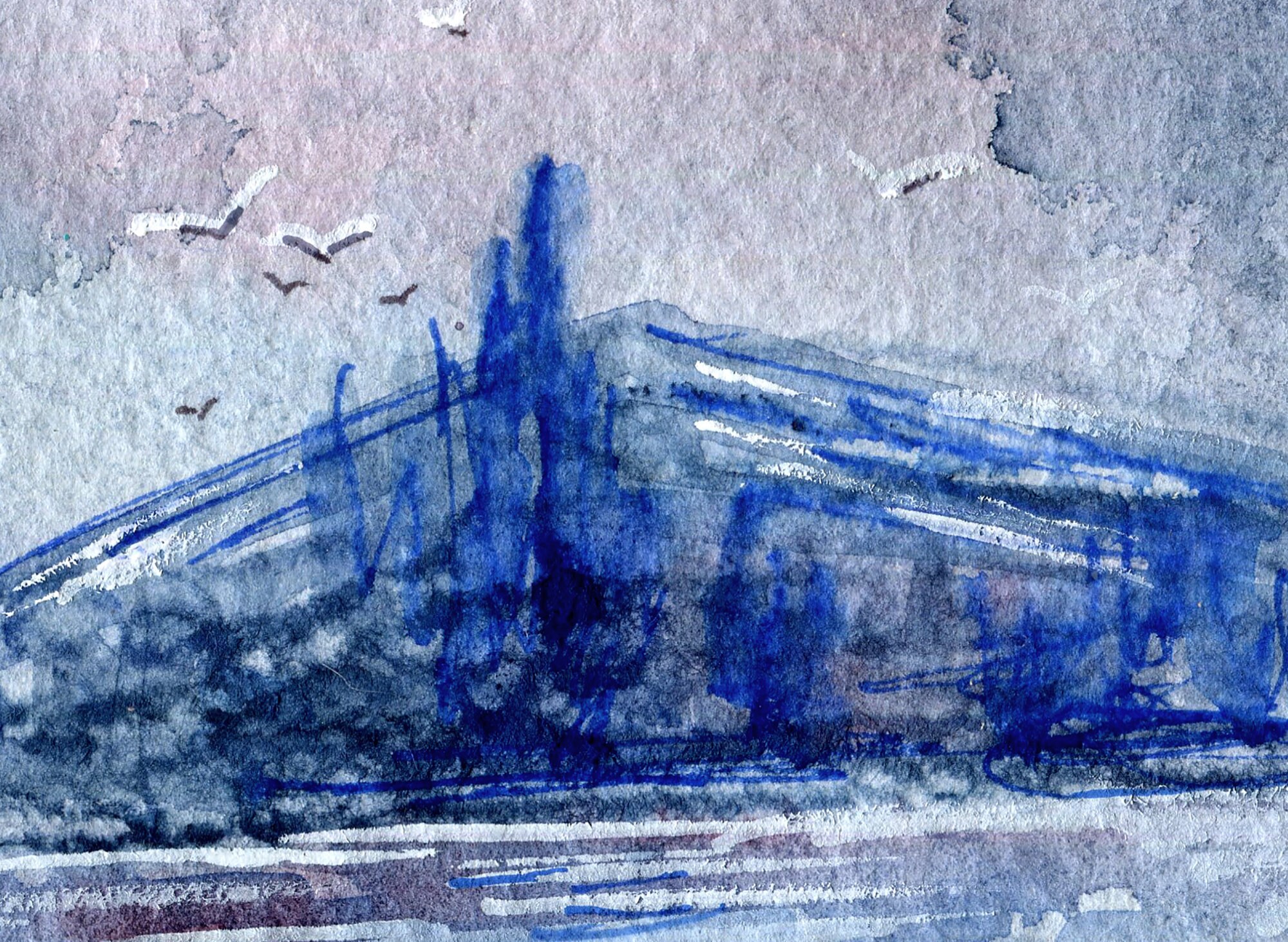 Semi-abstract Watercolor Painting, Abstract Landscape Art 4.8 by 7 ...