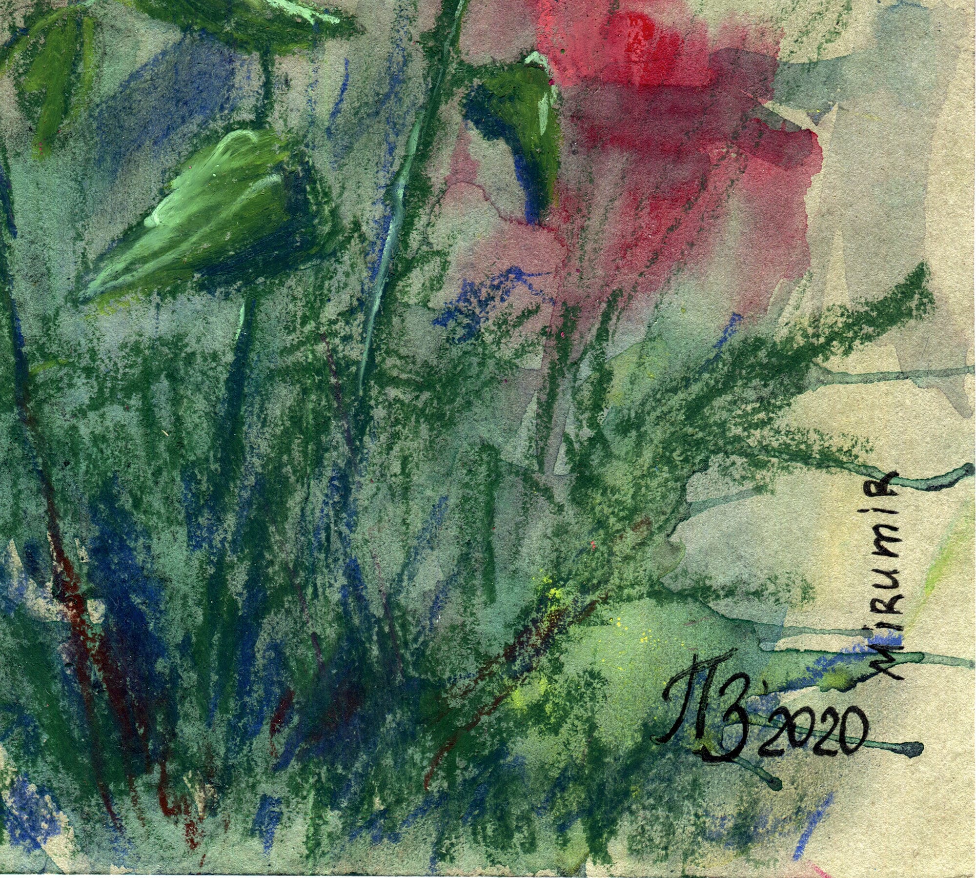 Rose Oil Pastel Painting and Watercolor Floral Art Work Original Oil ...