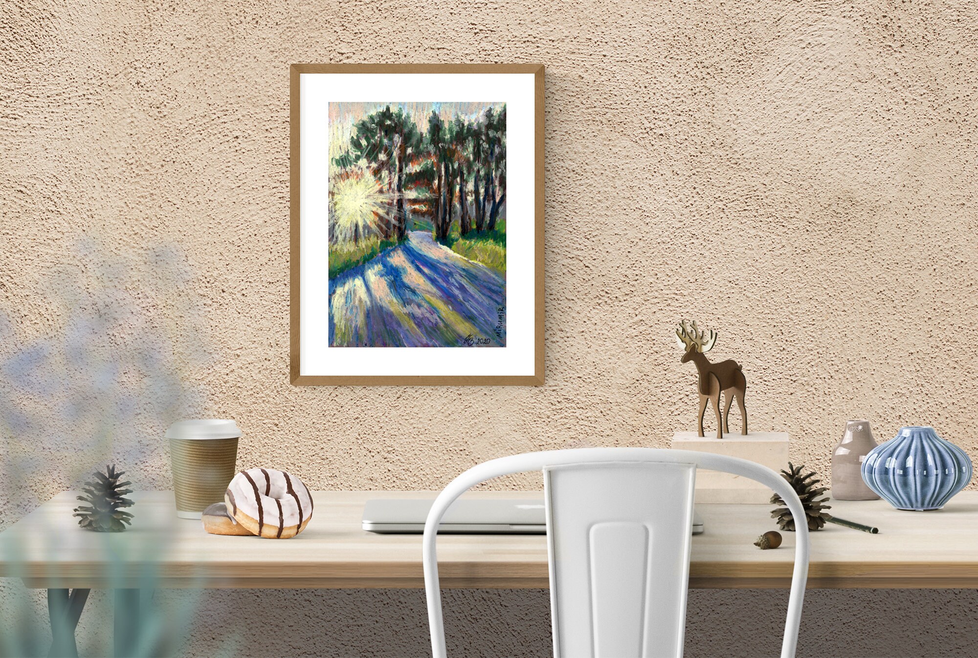 Pine Trees Oil Pastel Art Sun Through the Trees Landscape - Etsy