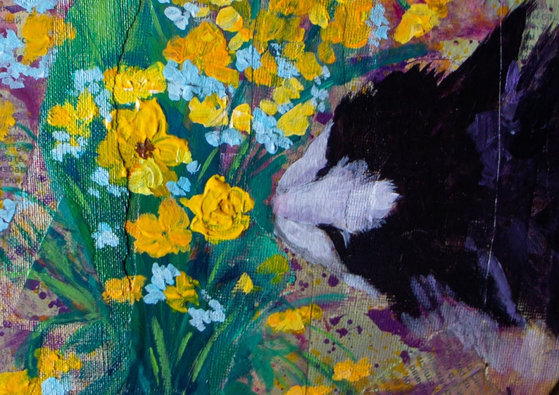 Flowers and Cat Round Painting Floral Art Cat With Flower - Etsy