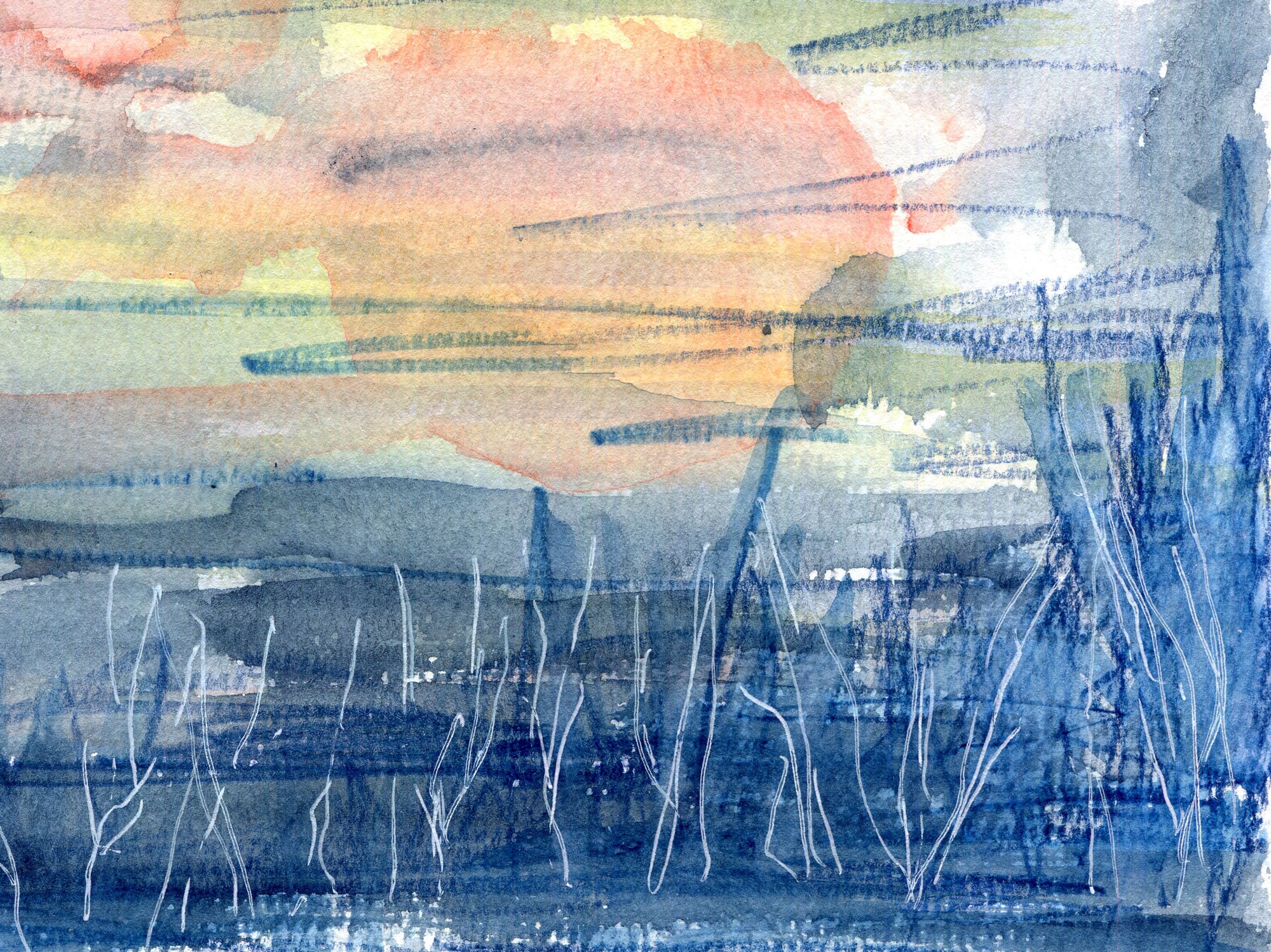 Abstract Watercolor Landscape | Watercolor Sunset Lake Artwork - Etsy