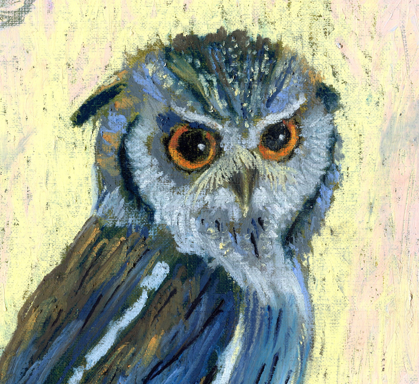 Owl Painting, Original Oil Pastel Art, Bird Painting, Owl Wall Art, Oil ...