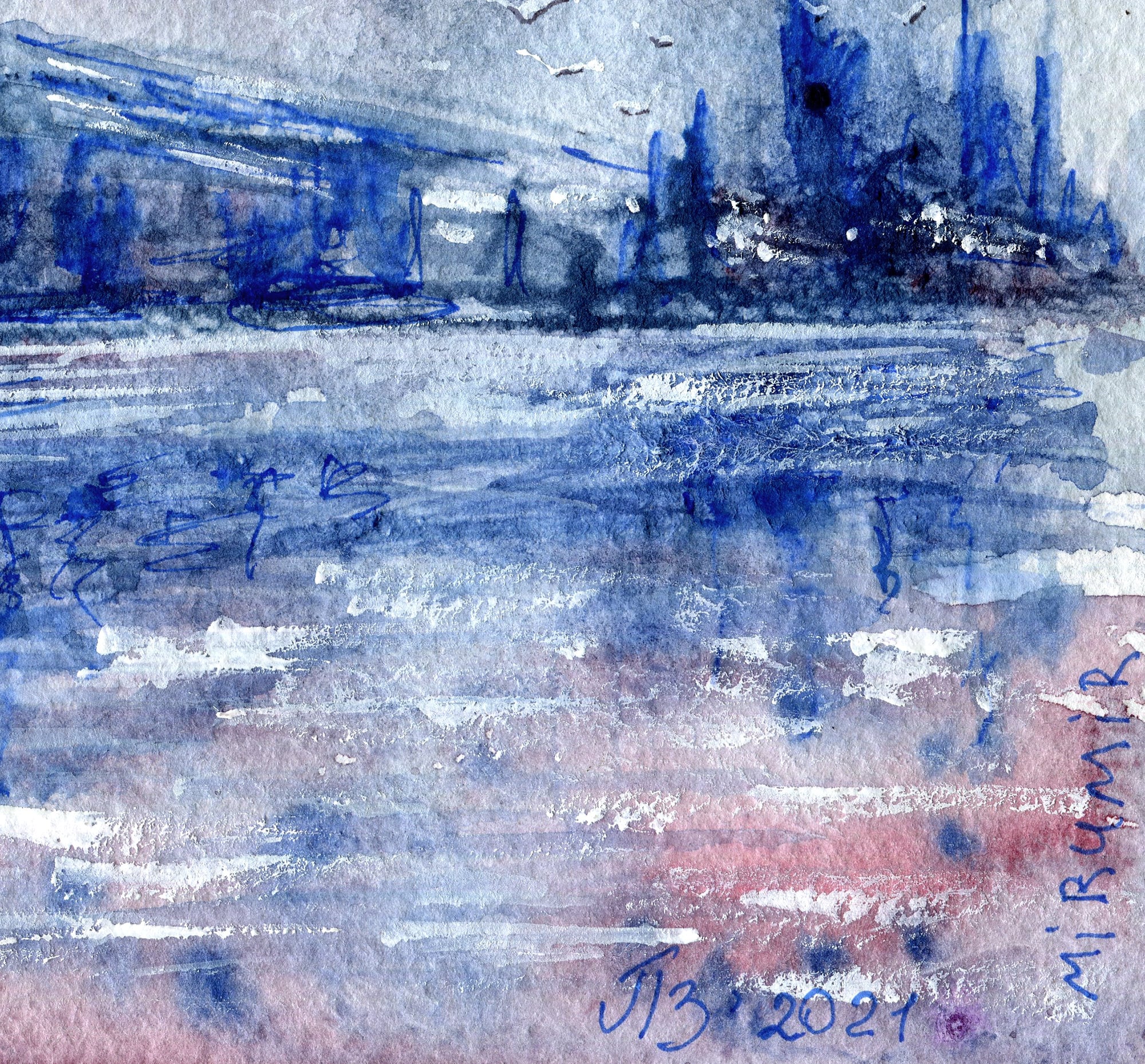 Semi-abstract Watercolor Painting, Abstract Landscape Art 4.8 by 7 ...