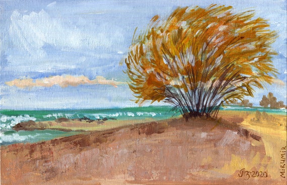 Landscape Acrylic Painting Tree Art Tree on the Shore Artwork | Etsy