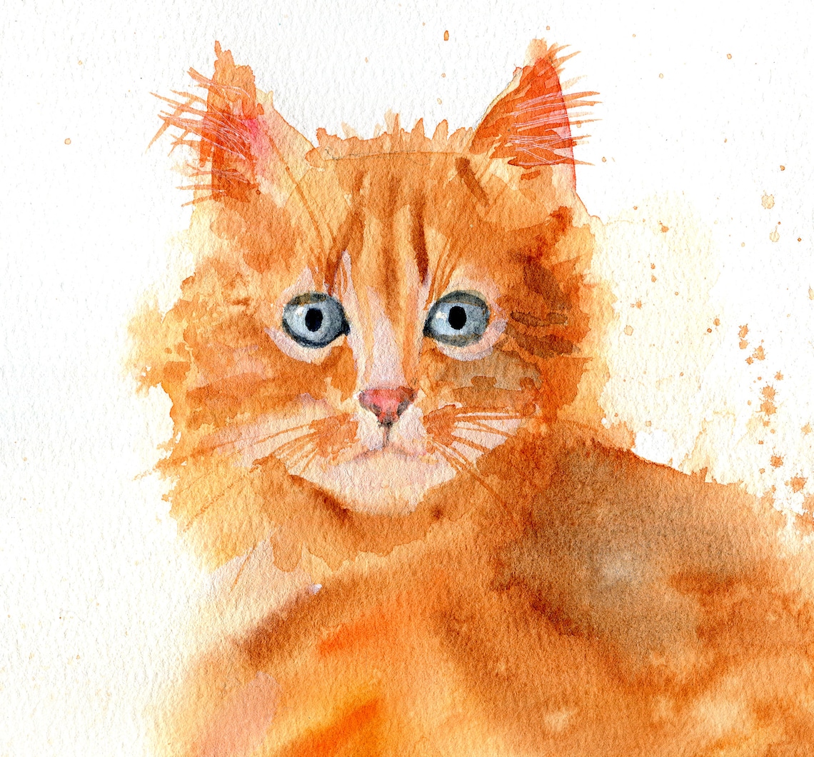 Cat Painting Red Cat Watercolor Painting Original Wall Art by Zoya ...