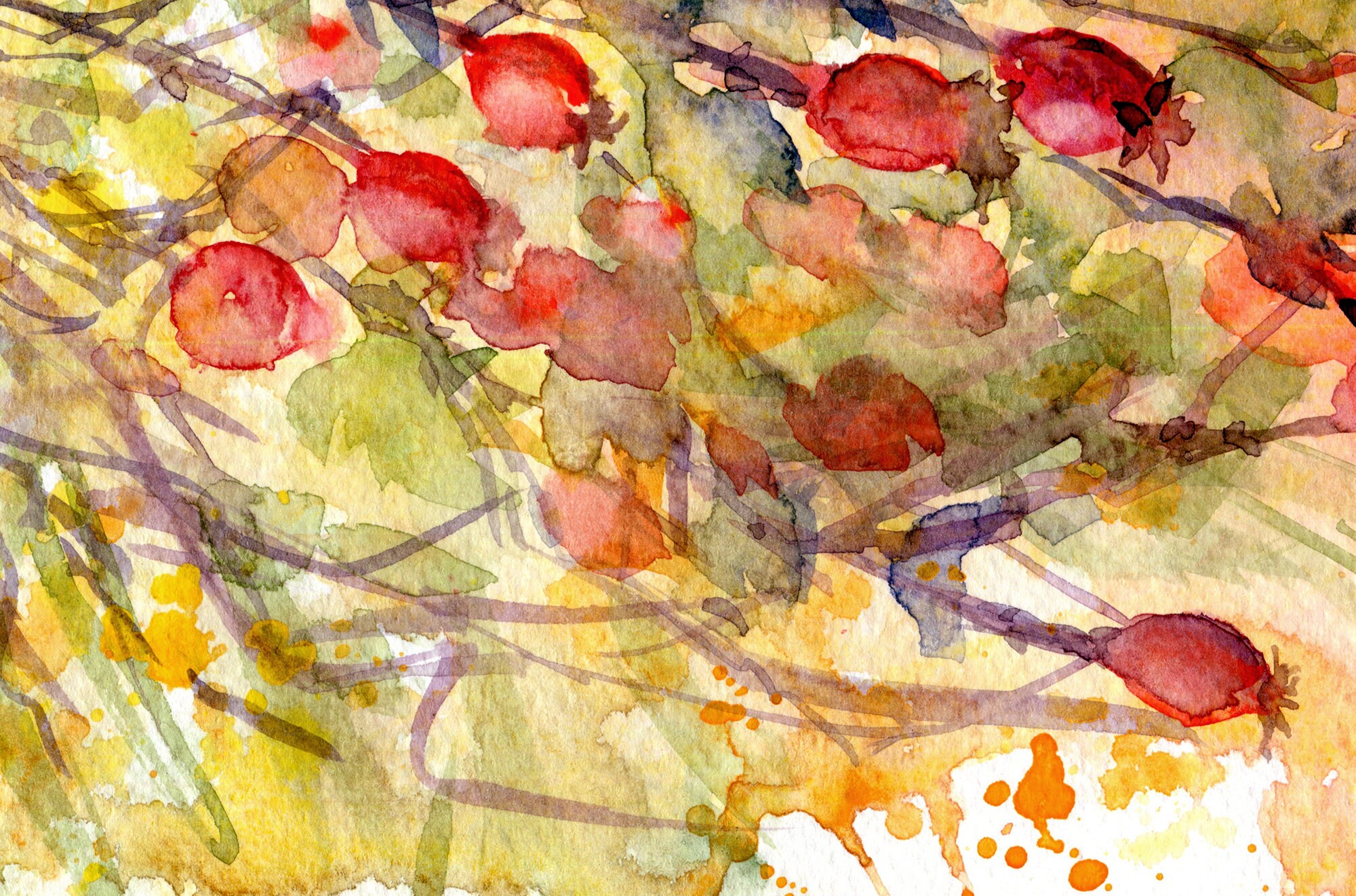 Abstract Red Berries Watercolor Painting Rosehip Berry Artwork Original ...