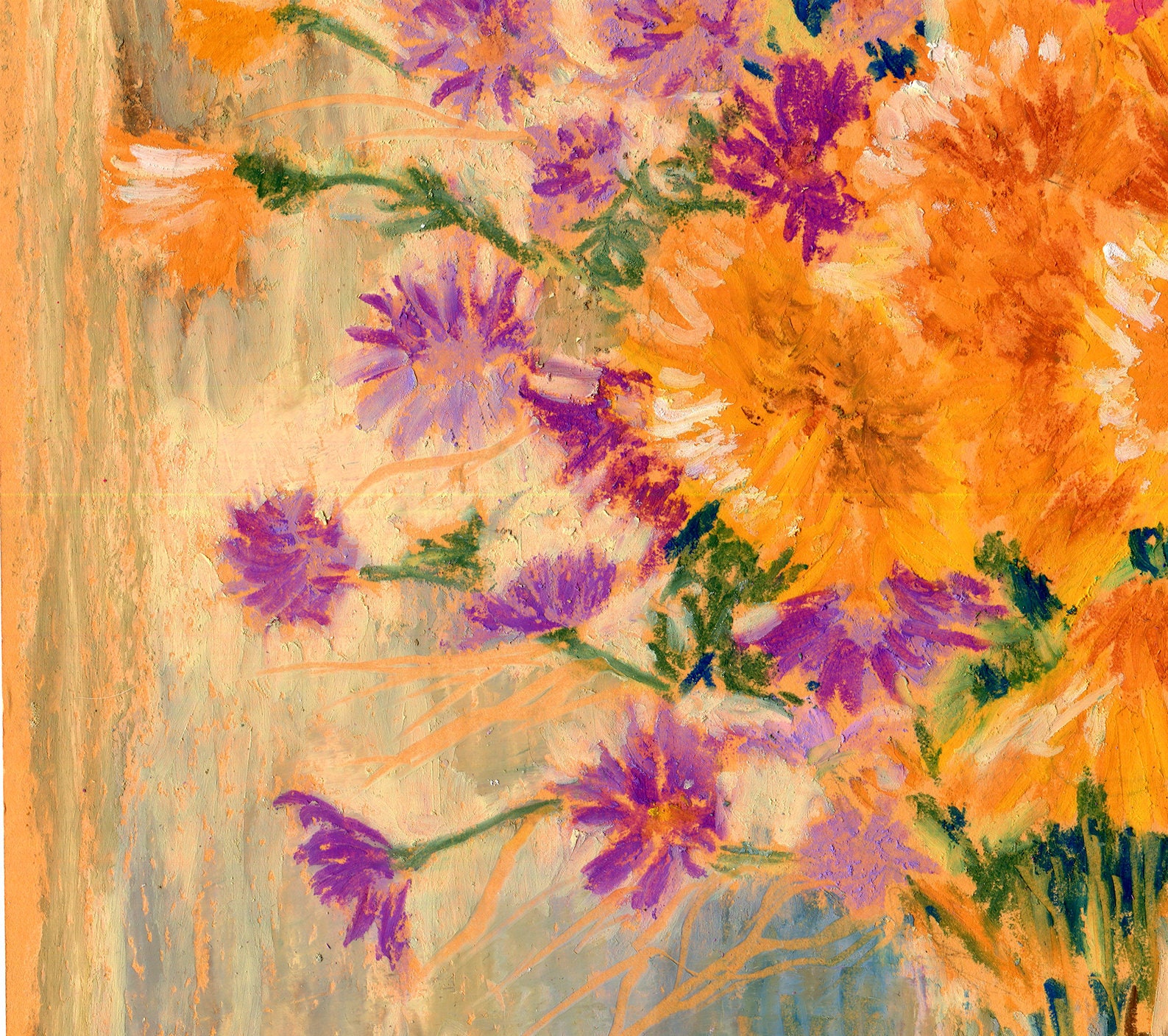 Flowers Painting Oil Pastel Flowers Art Work Original Floral Oil Pastel ...