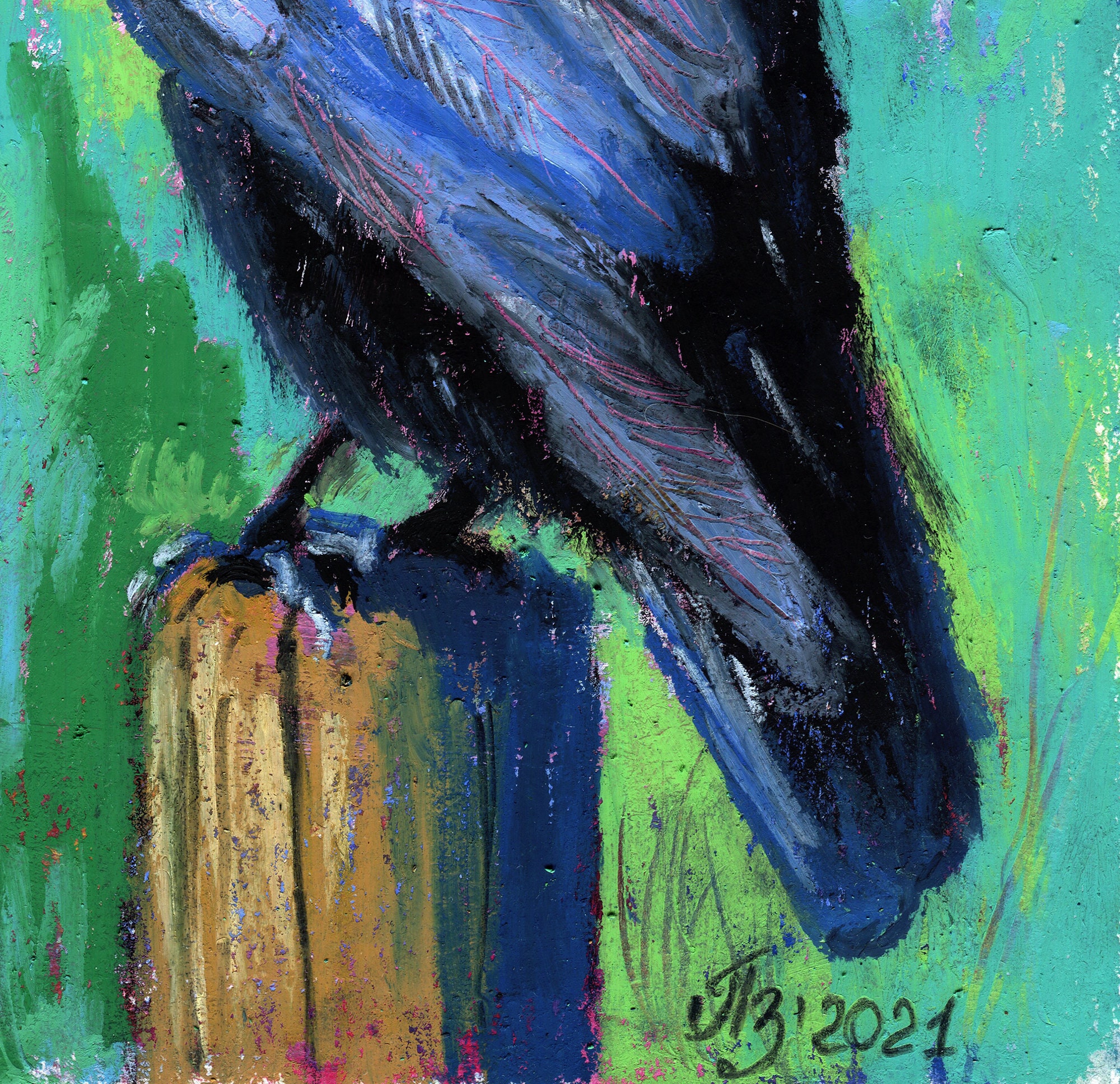 Raven Oil Pastel Painting Black Bird Wall Art 8" by 10" by Zoya Mirumir ...