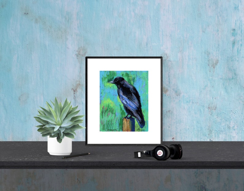 Raven Oil Pastel Painting Black Bird Wall Art 8 by | Etsy