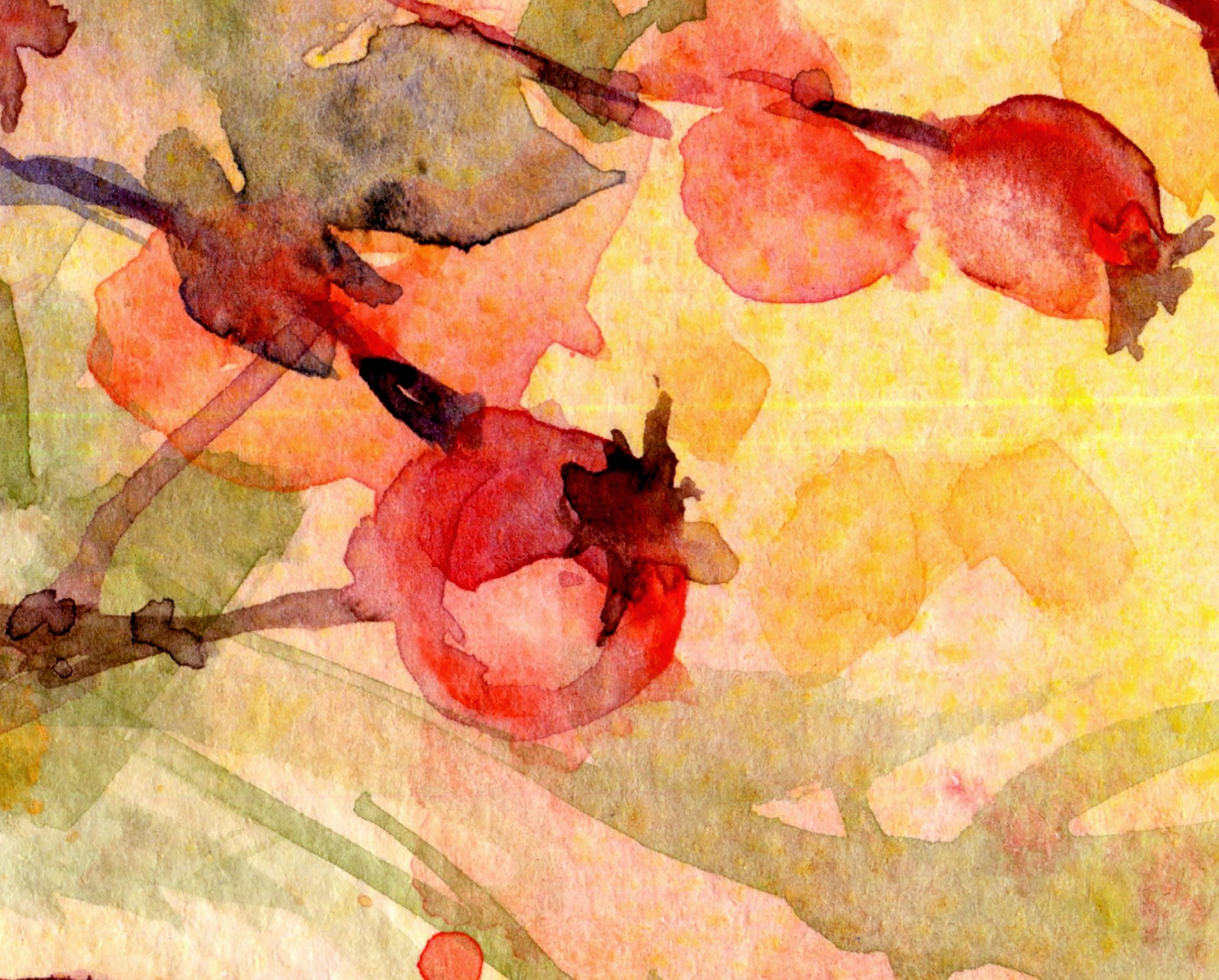 Abstract Red Berries Watercolor Painting Rosehip Berry Artwork Original ...