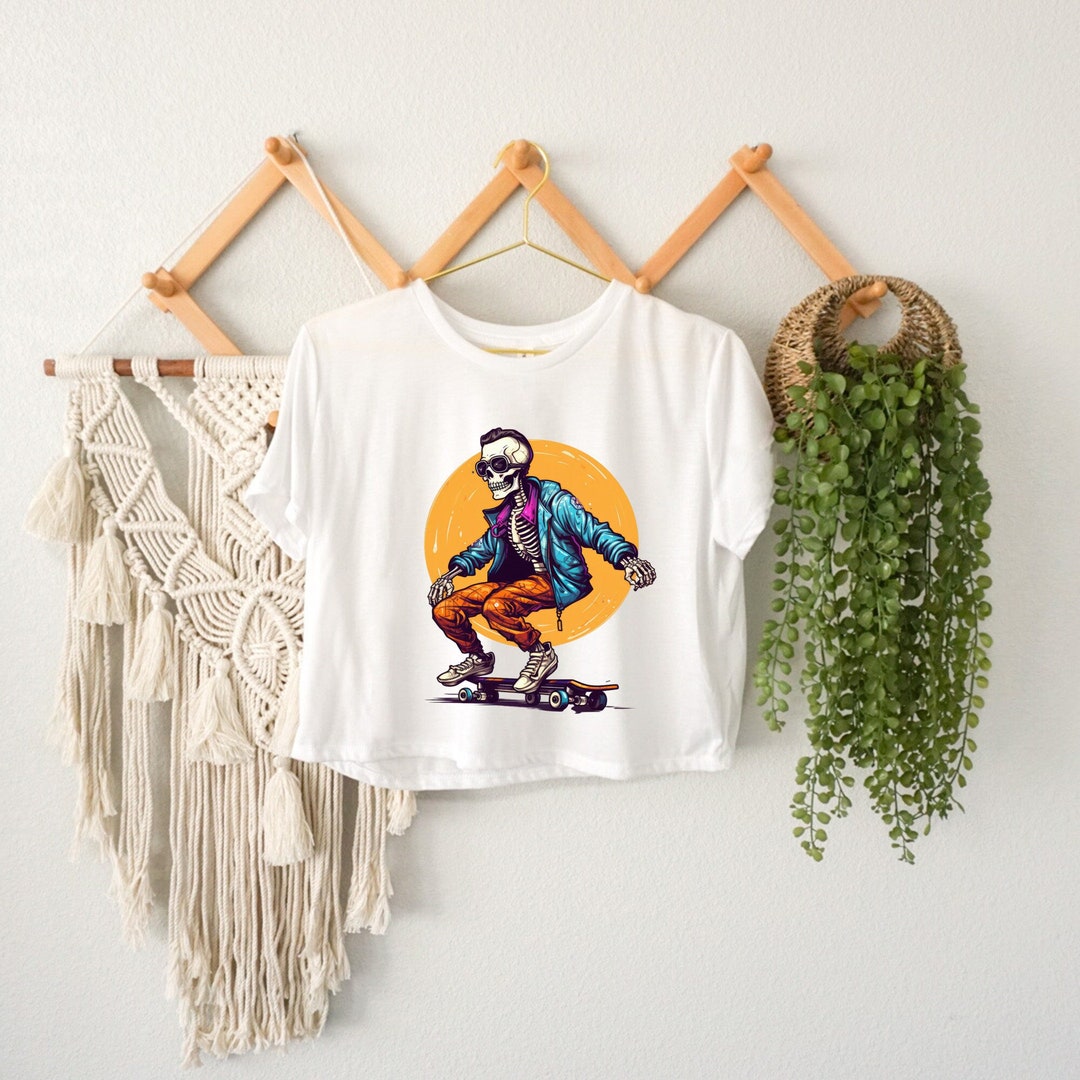 Skeleton Skateboard Crop Top, Skeleton Skater Crop Top, Skateboard ...