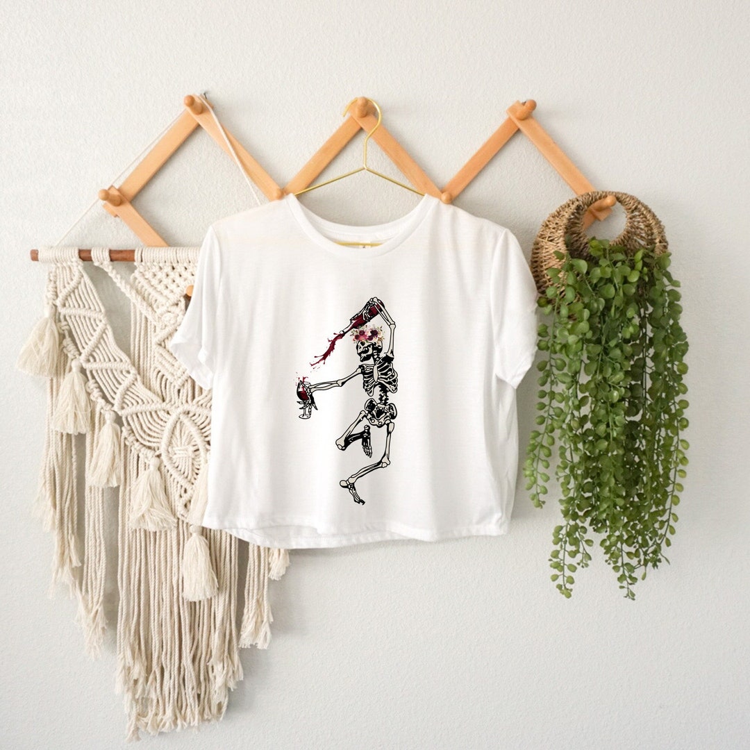 Skeleton Wine Crop Top, Spooky Skeleton Crop Top, Flower Halloween Crop ...