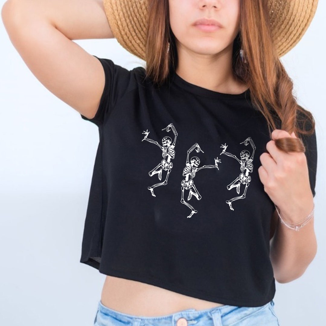 Dancing Skeleton Crop Top, Funny Halloween Skeleton Crop Top, Halloween ...