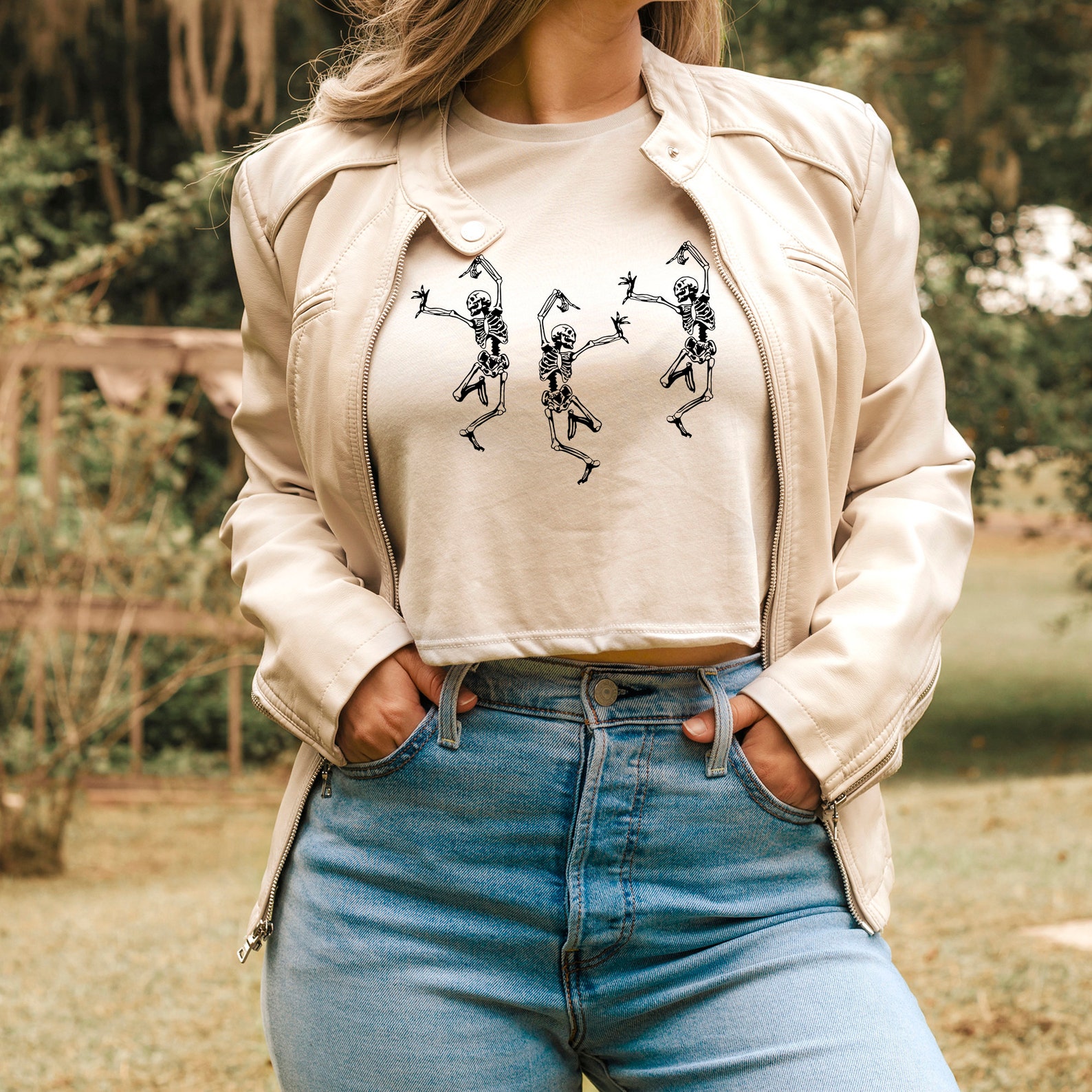 Dancing Skeleton Crop Top, Funny Halloween Skeleton Crop Top, Halloween ...