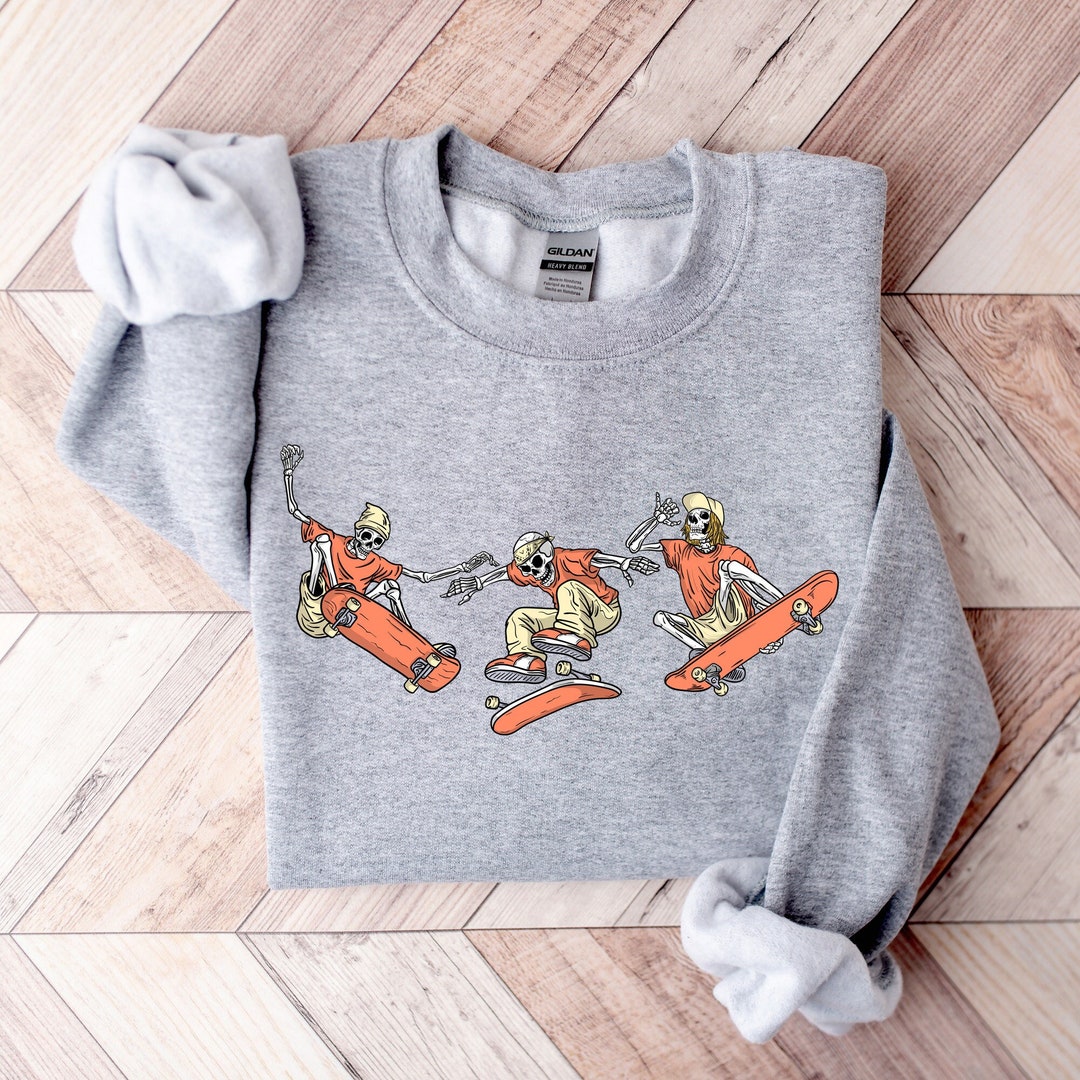 Skeleton Skaters Sweatshirt, Spooky Skater Sweatshirt, Gift for Skater ...