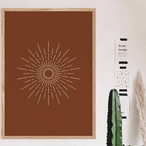 Pink Sunburst Art Print Rust Color Wall Art Minimalist - Etsy