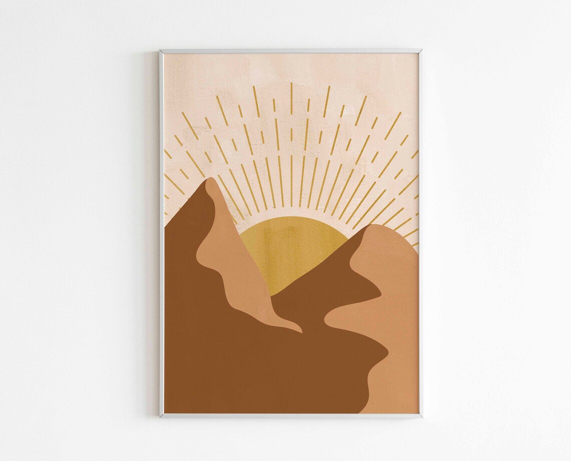 Sun Landscape Art Print Abstract Mountains Poster Terra - Etsy