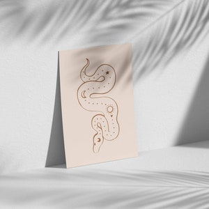 Beige Snake Art Print | Minimalist Contour Line Drawing | Snake Moon ...