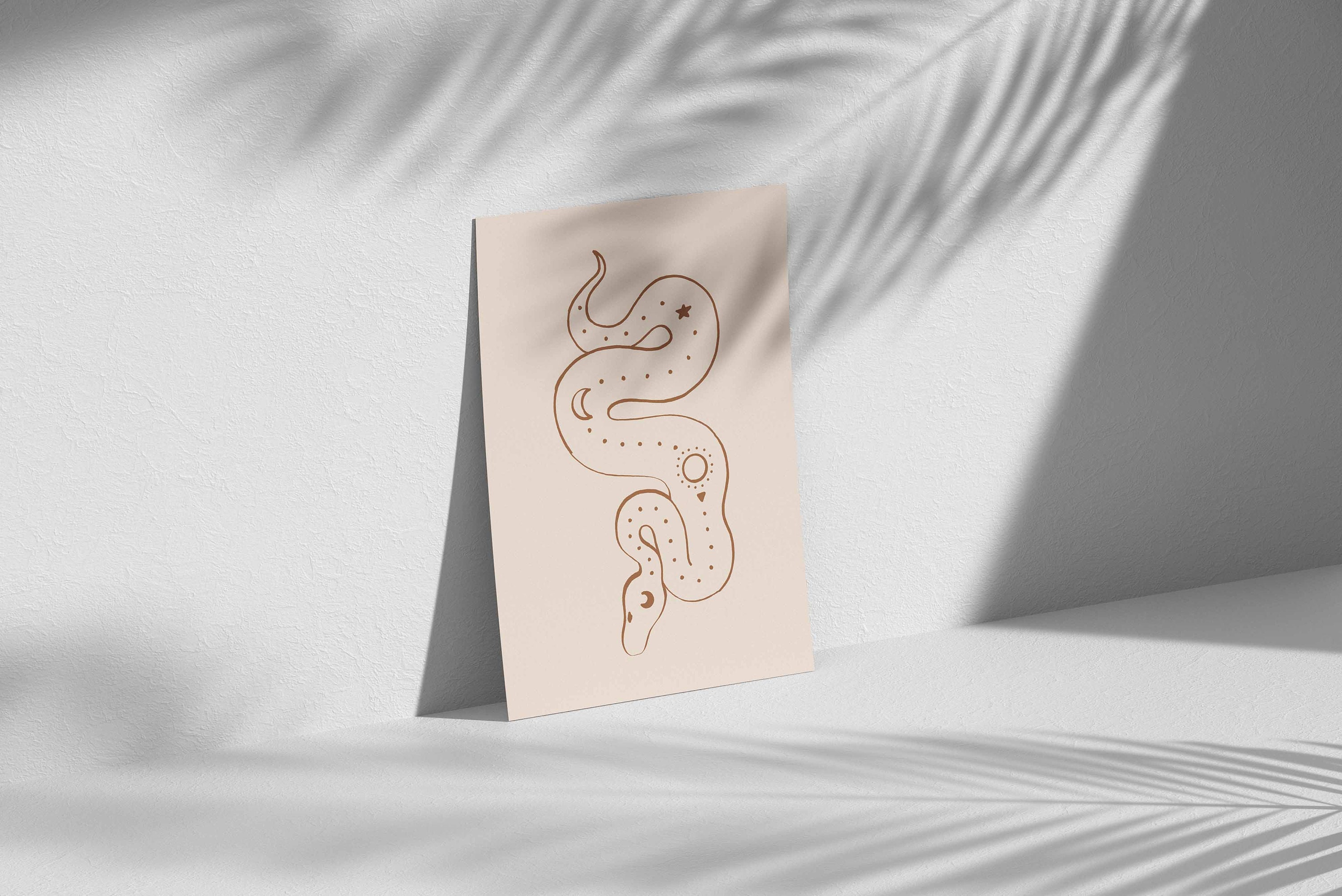Beige Snake Art Print Minimalist Contour Line Drawing - Etsy
