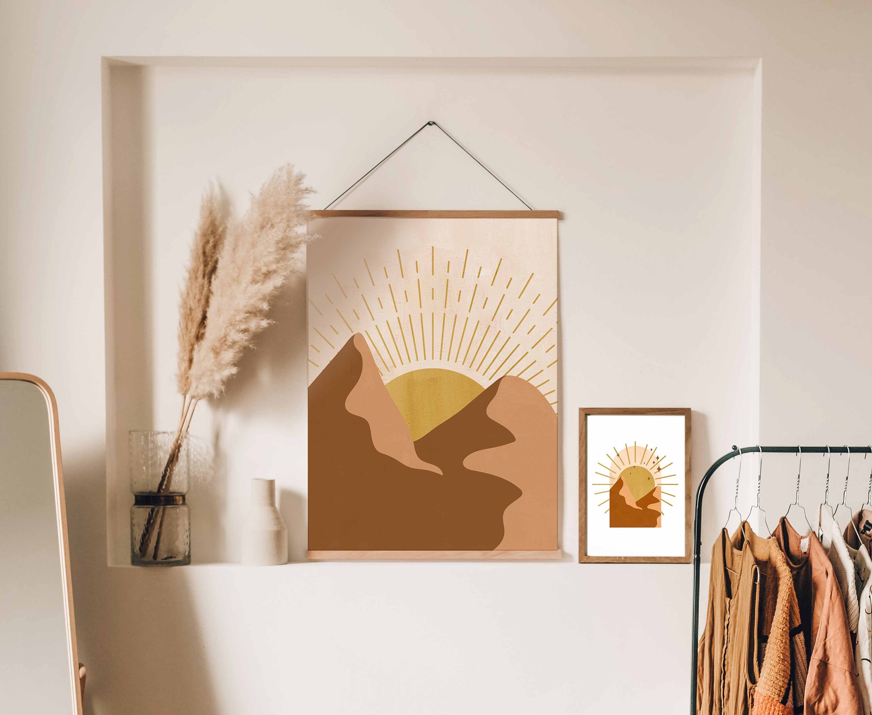 Sun Landscape Art Print Abstract Mountains Poster Terra - Etsy