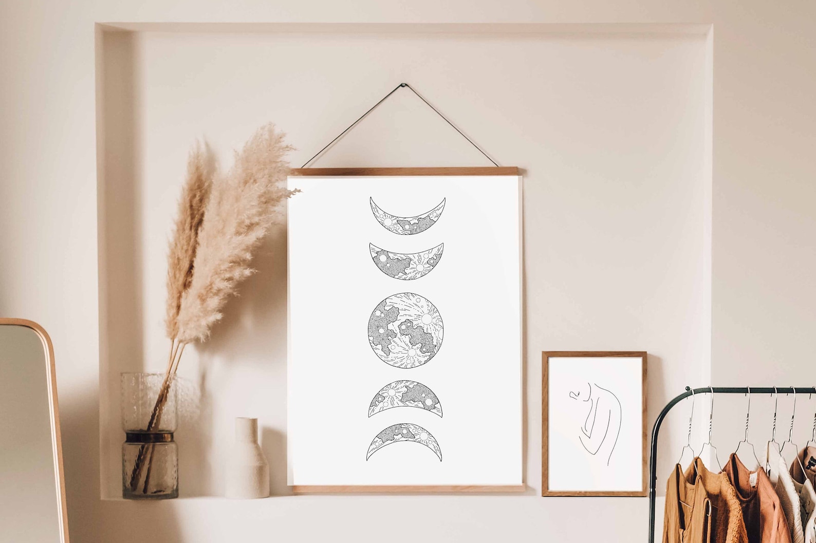 Black White Moon Cycle Art Print Neutral Moon Phases Poster - Etsy