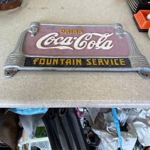 Vintage Coca Cola Bench Sign Plaque drink Fountain Service Ad Heavy ...