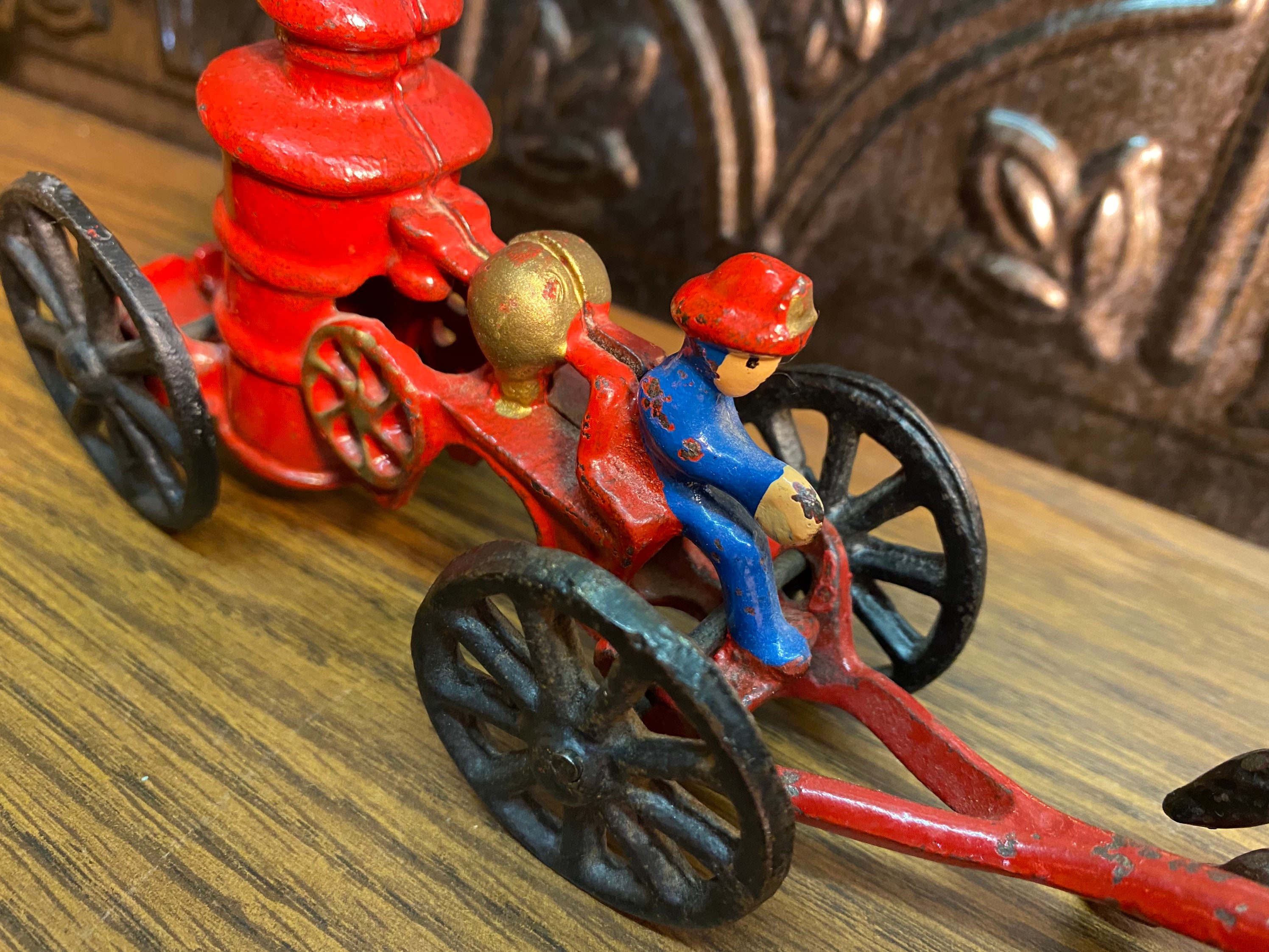 Cast Iron Antique Toy Rescue Firetruck Set Horse Drawn Carriage ...