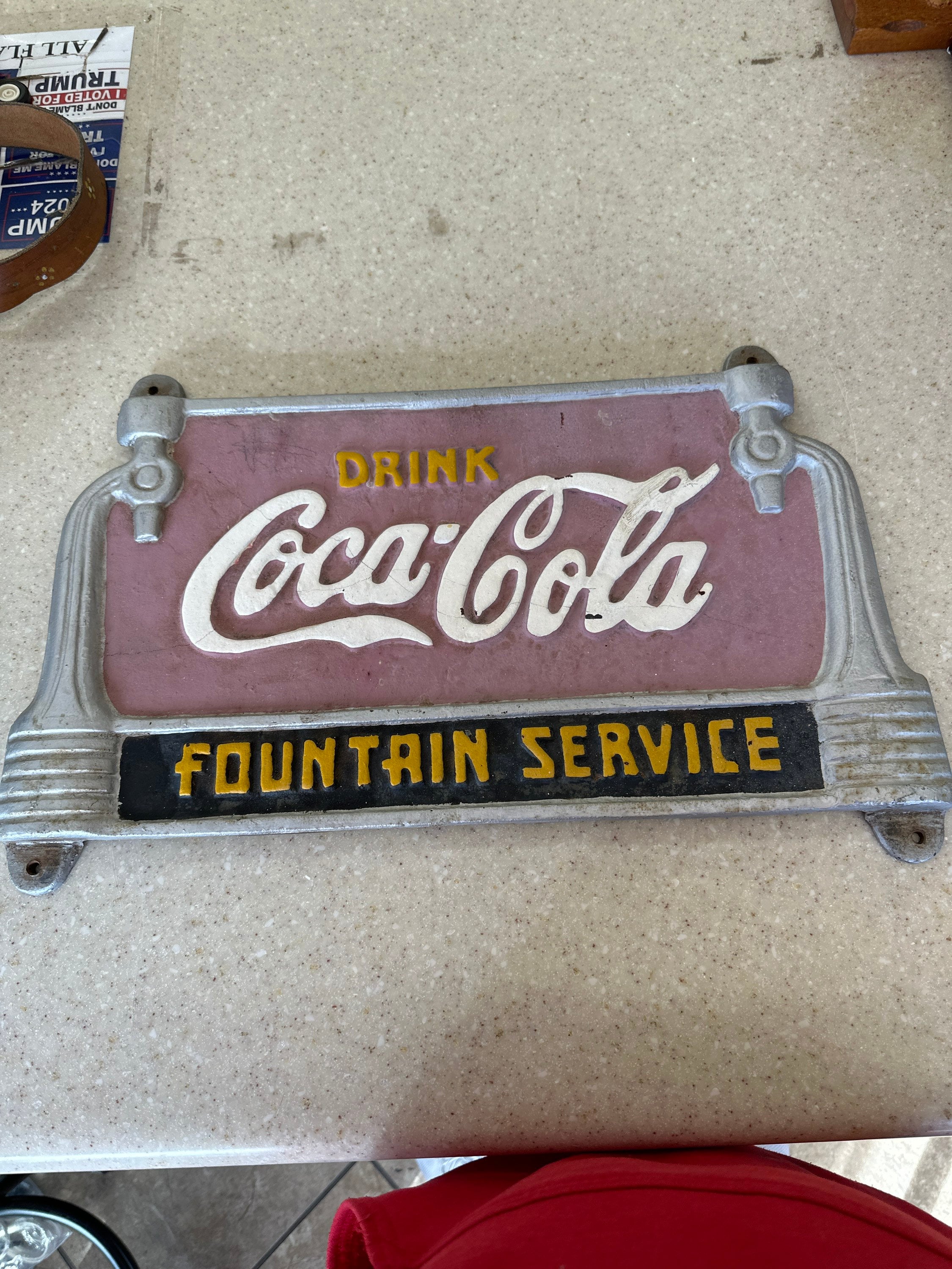 Vintage Coca Cola Bench Sign Plaque drink Fountain Service Ad Heavy ...