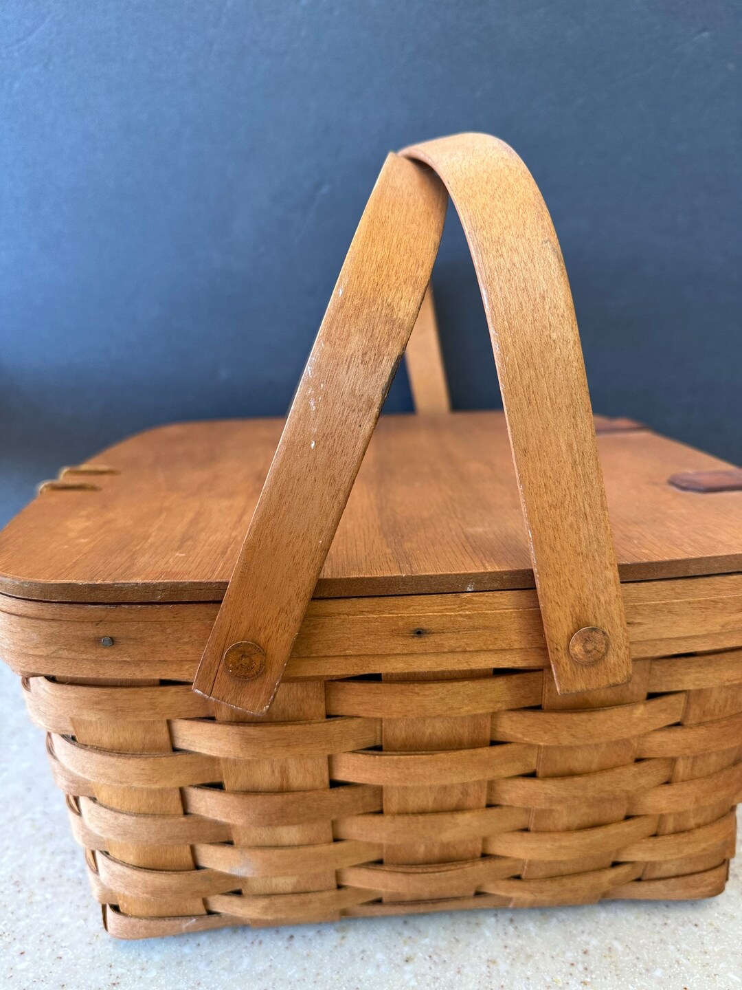 Vintage Longaberger Woven Slat Basket With Handles Pie Basket - Etsy