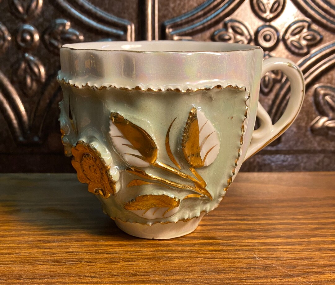 German Lusterware Victorian Hand-painted With Raised Flowers Cup/ Mug ...