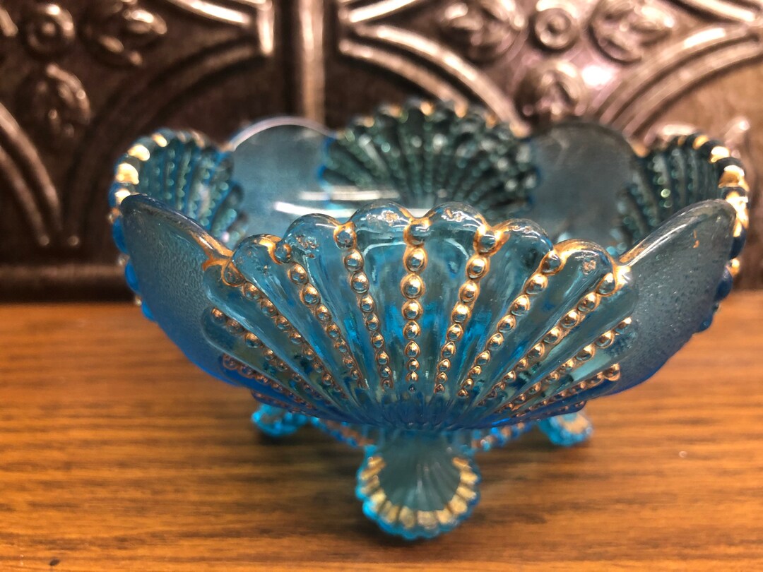VEAPG Dugan Blue Glass Beaded Shell Sauce Bowl C.1904 Vintage - Etsy