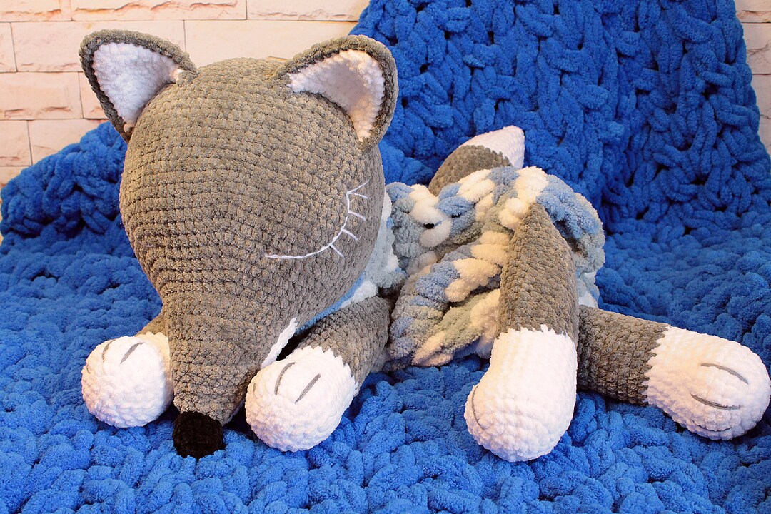 Crochet Lovey Wolf Plush Toy 20 in Gifts for Kids Crochet Wolf Plushie ...