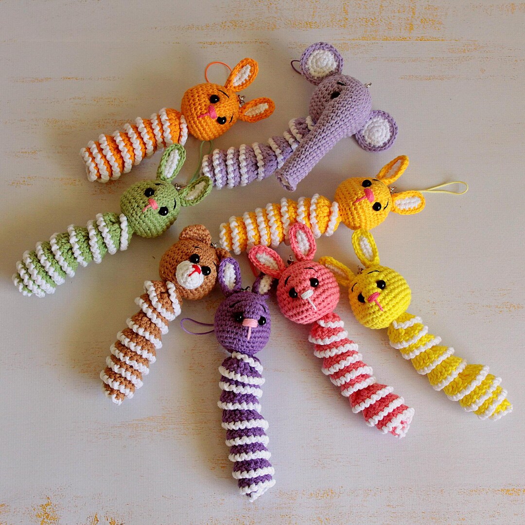 Crochet Worry Pet: Rabbit, Elephant, Bear Stress Relief Toy Worry Worm ...
