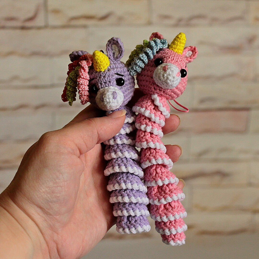 Crochet Unicorn Worry Pet Anxiety Relief Toy Worry Worm Stress Toy ADHD ...