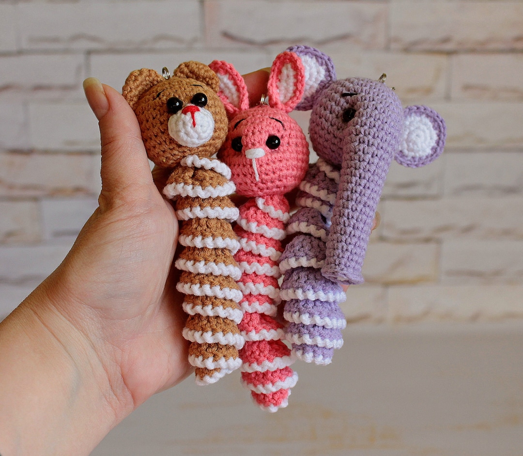 Crochet Worry Pet Rabbit, Elephant, Bear Stress Relief Toy Worry Worm ...