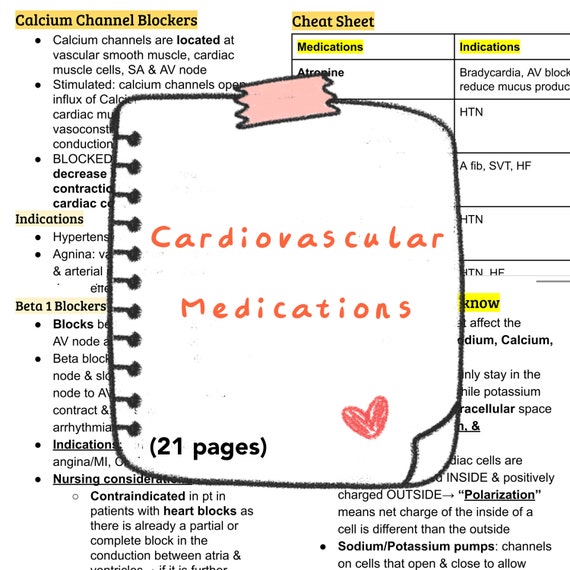 Cardiac Medications Pharmacology Nursing Study Guide Notes | Etsy